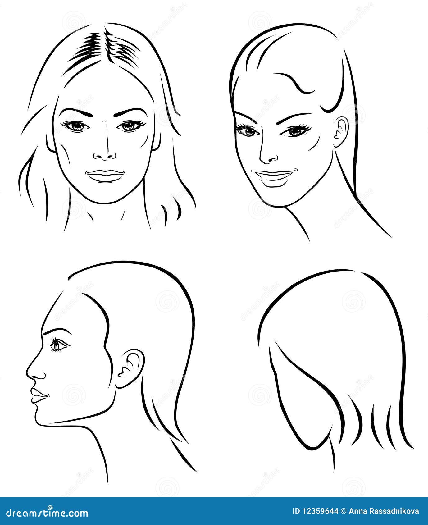 Four woman outline faces stock vector. Illustration of people - 12359644