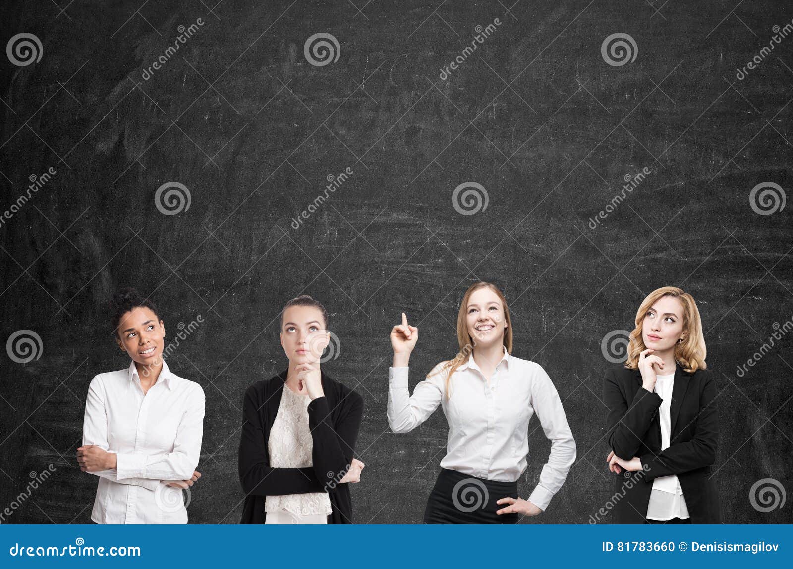 Four Women Brainstorm Near Blackboard Stock Photo - Image of business ...