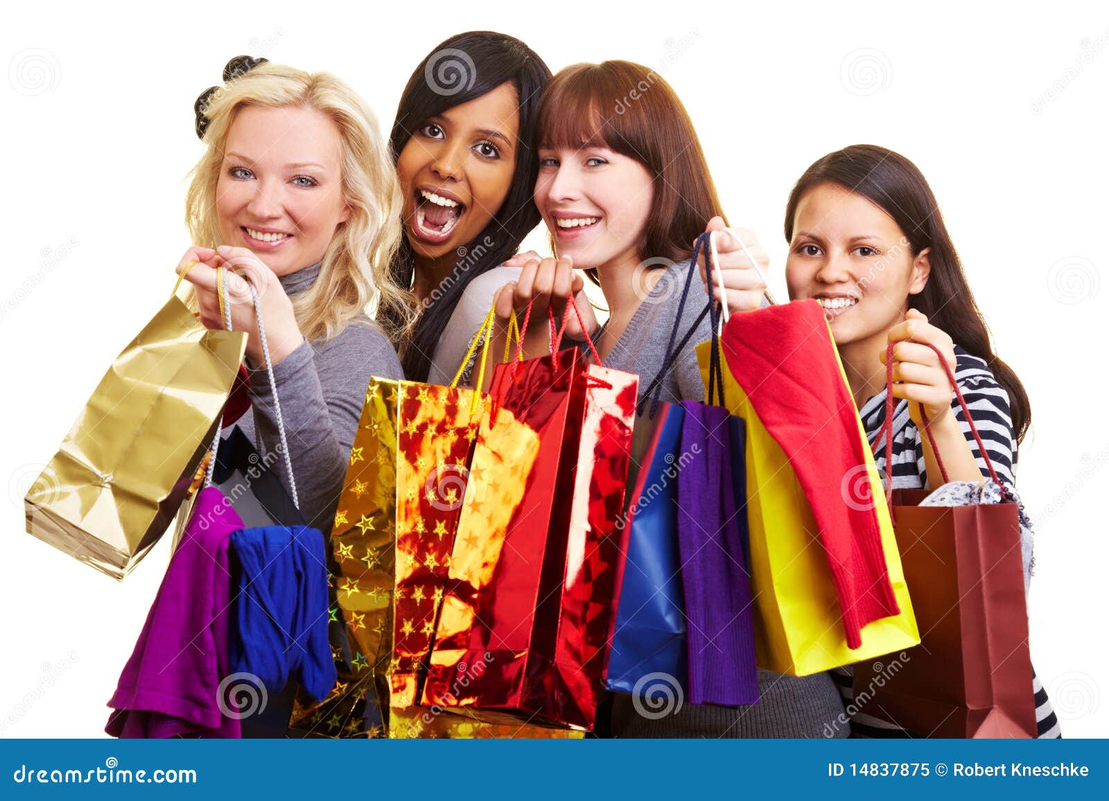 Four women going shopping stock image. Image of caucasian - 14837875