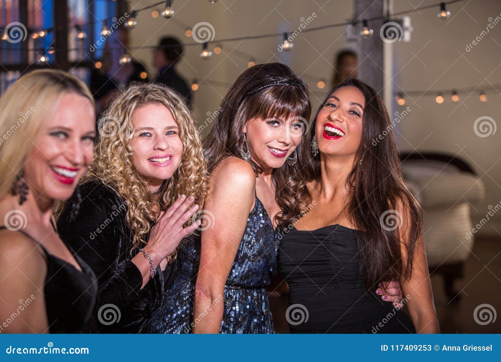 Four Women Having Fun at a Party Stock Image - Image of black, cute ...