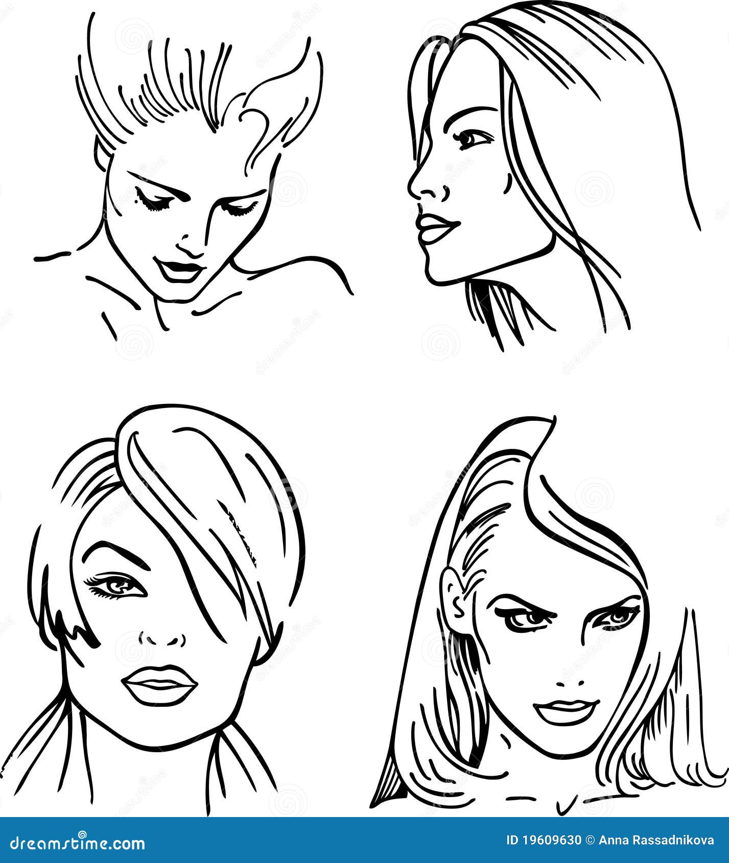 Four Women Outlined Faces () Stock Vector - Illustration of life ...