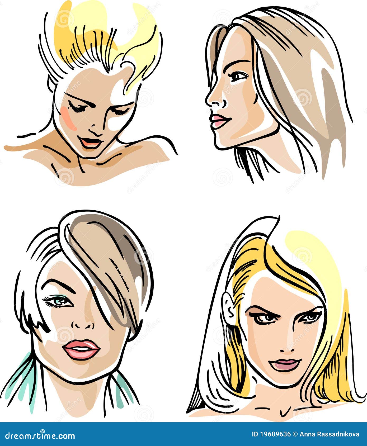 Four Women Outlined Faces (vector) Stock Vector - Illustration of four ...