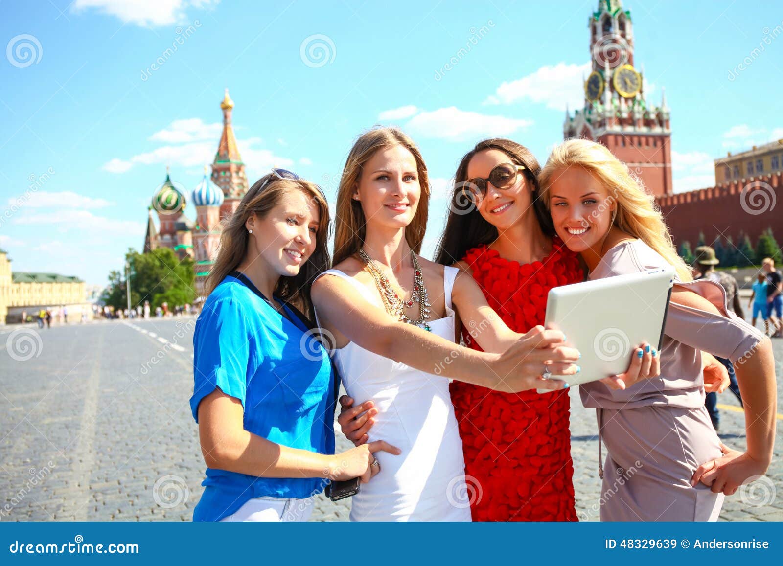 Four Women at the Red Square in Moscow Stock Image - Image of dress ...