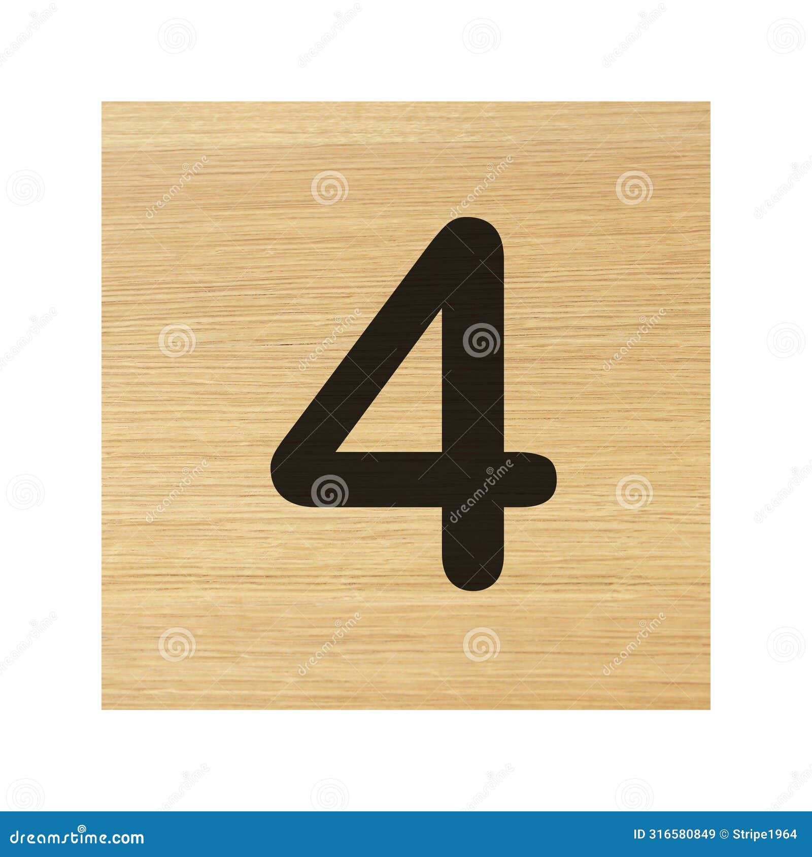 Four 4 Wood Block on White with Clipping Path Stock Image - Image of ...