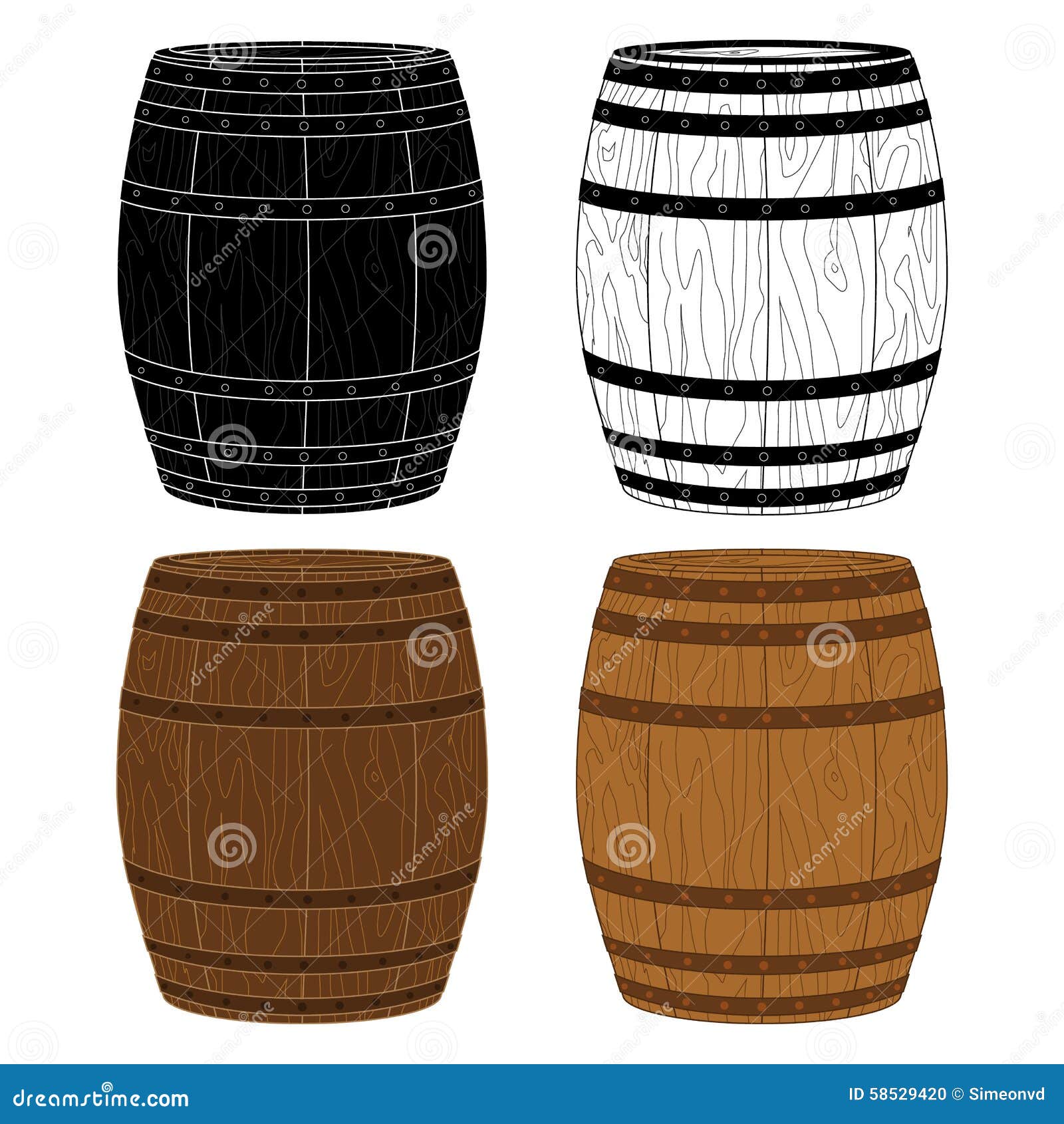 Four Wooden Barrels Vector stock vector. Illustration of simeon - 58529420