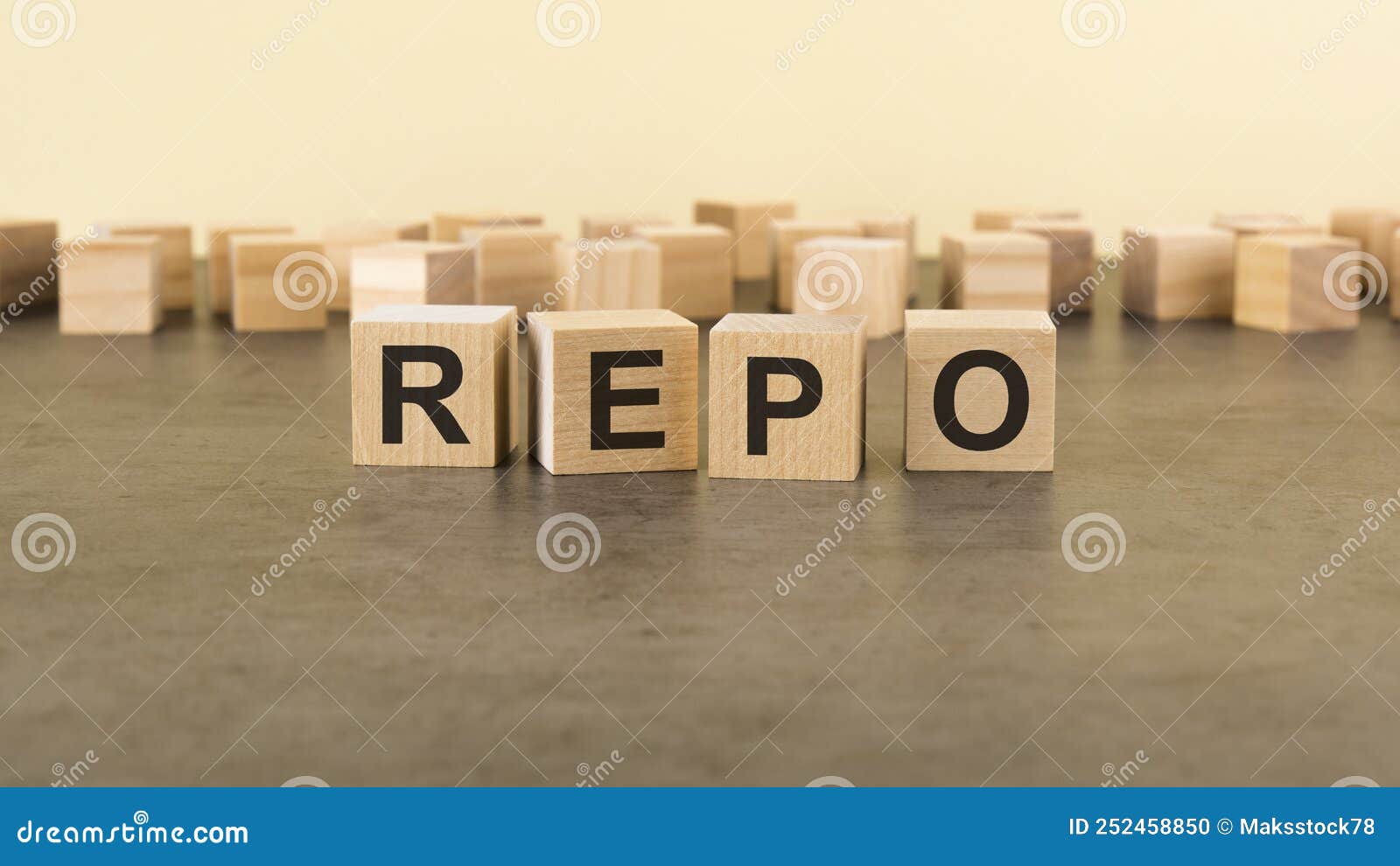 Four Wooden Blocks with the Letters REPO - on the Surface Table. REPO ...
