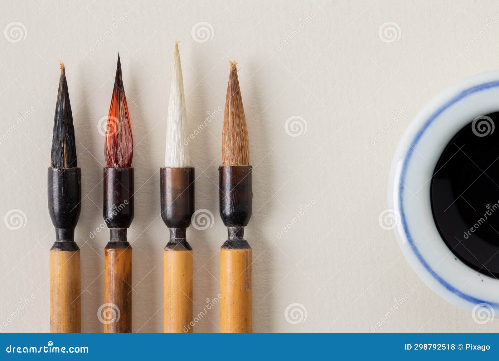 Four Wooden Calligraphy Brushes with Colored Bristles Stock Photo ...