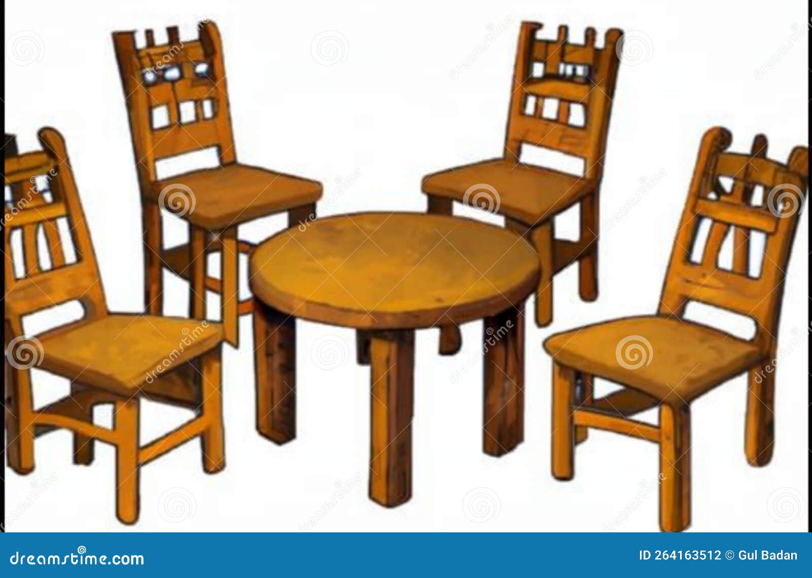 Four Wooden Chairs with Table Illustration Stock Illustration ...
