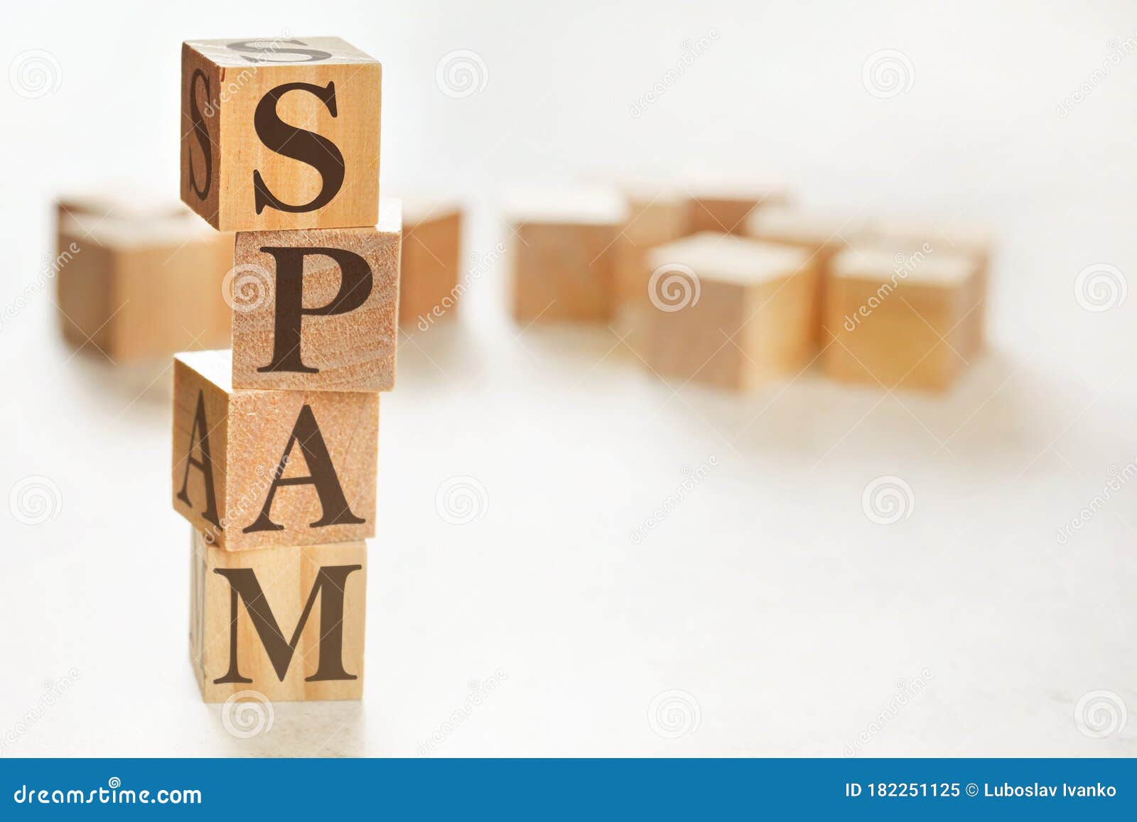 Four Wooden Cubes Arranged in Stack with Word SPAM on Them, Space for ...