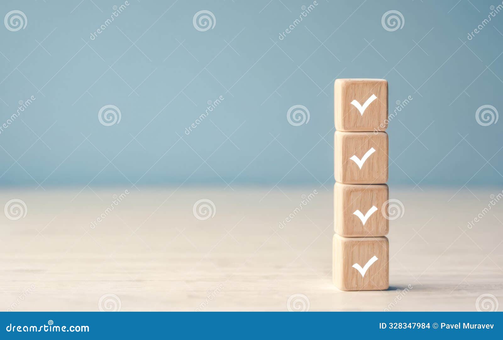 Four Wooden Cubes Marked Tick Check Completed Tasks. Concept of ...