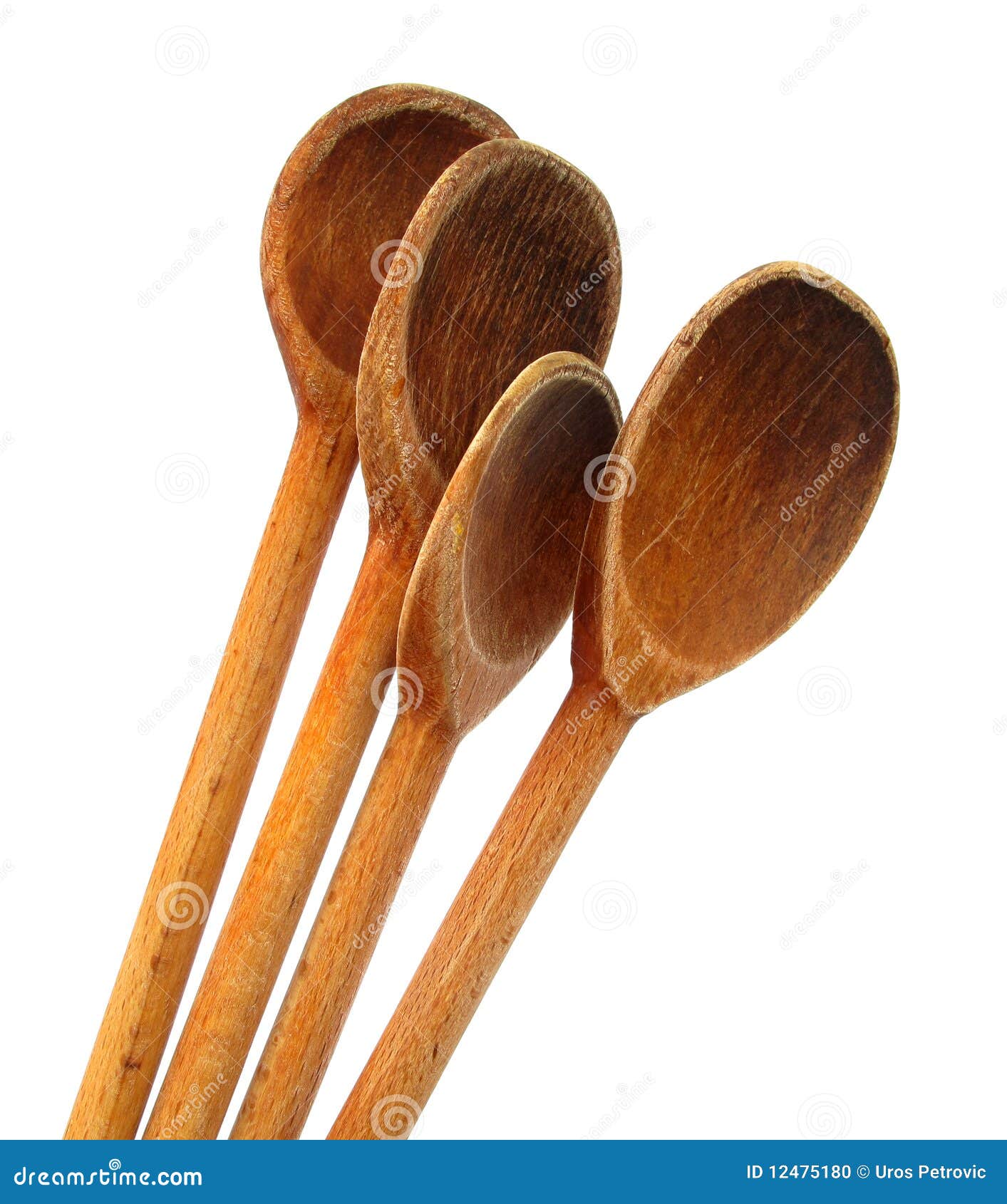 Four Wooden Ladles Isolated on White Background Stock Photo - Image of ...