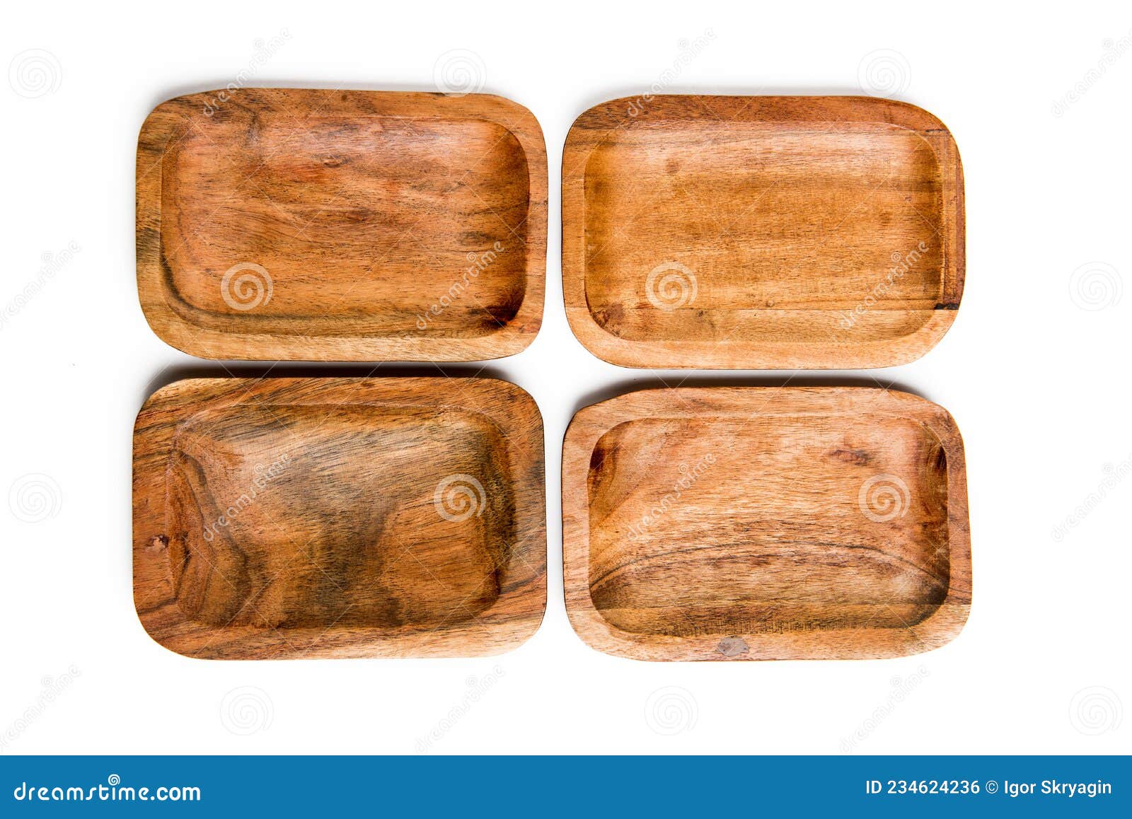 Four Wooden Rectangular Eco-friendly Bowls Stock Photo - Image of empty ...