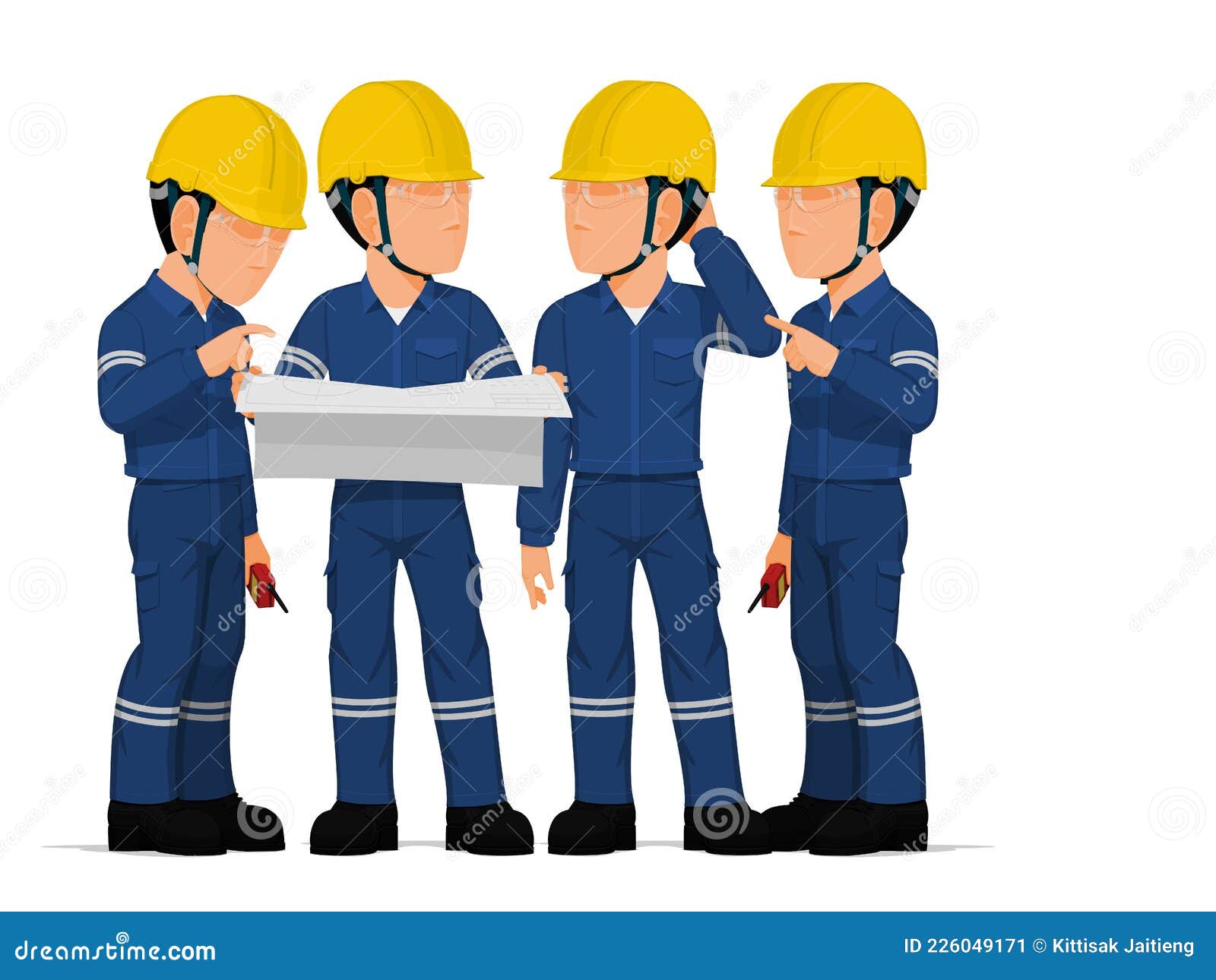 Four Workers are Discussing about Engineering Drawing Stock Vector ...