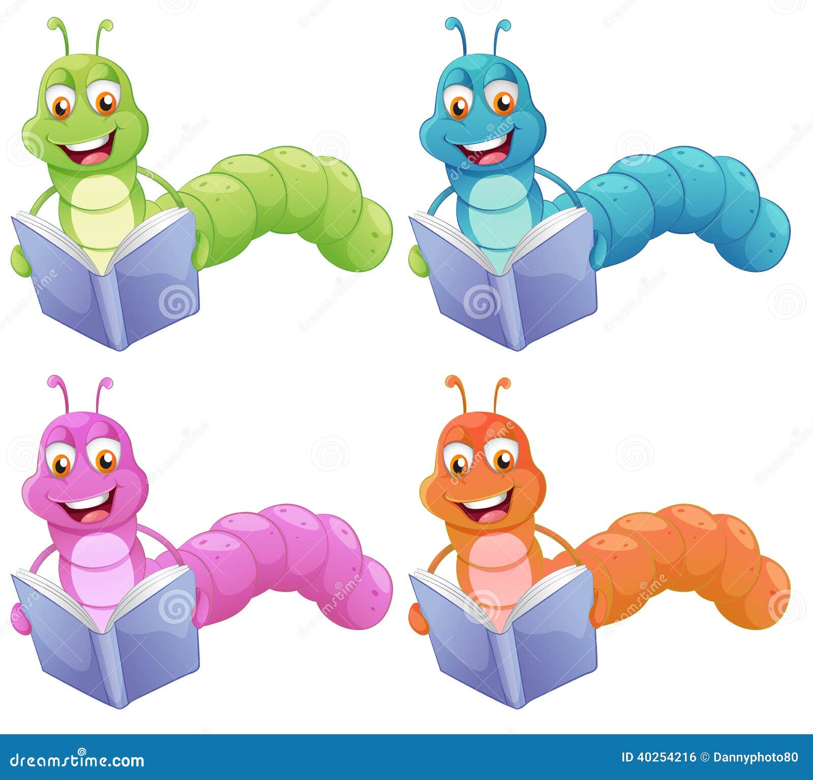Four worms reading stock vector. Illustration of background - 40254216
