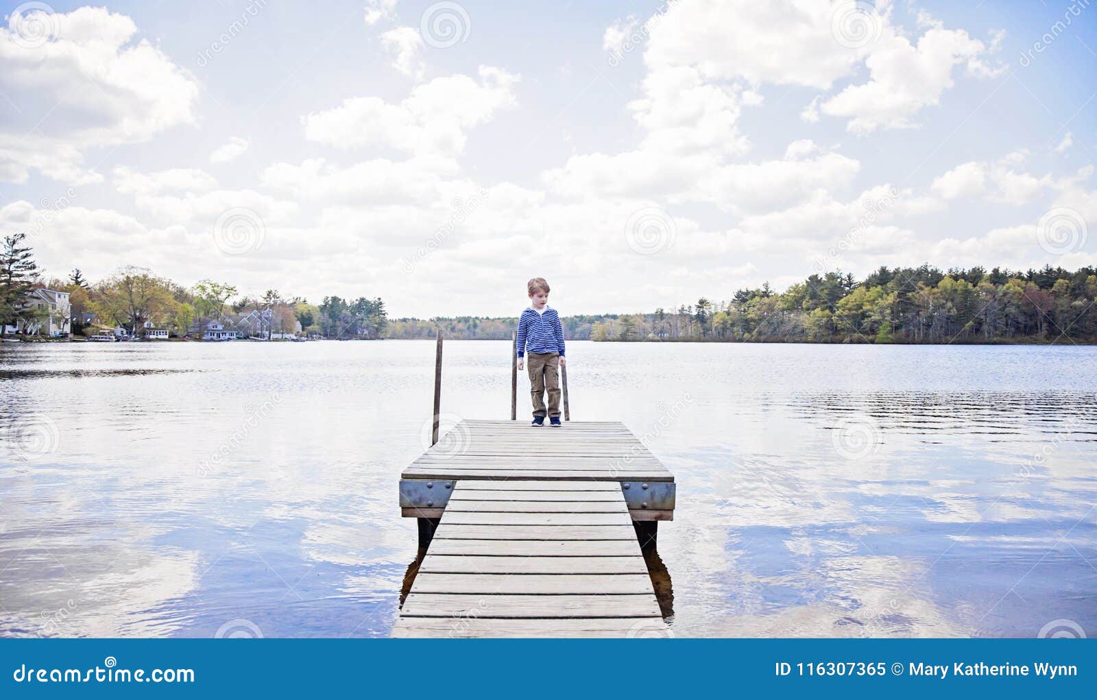 Boy on Dock Looking in Lake Stock Image - Image of nature, hunt: 116307365
