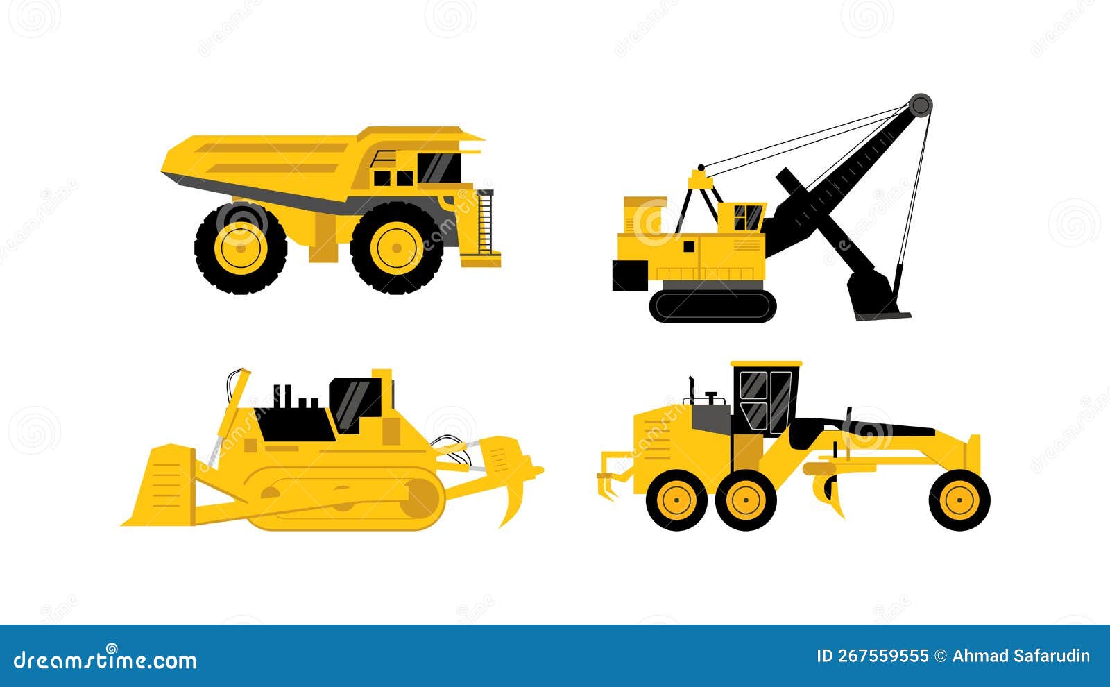 Mining Vehicle Machinery Isolated Sideview In Black And White Cartoon ...