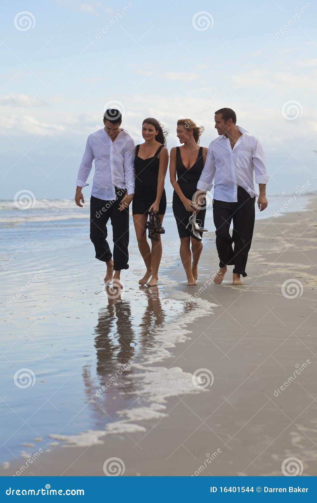 Four Young People, Two Couples, Walking on a Beach Stock Photo - Image ...