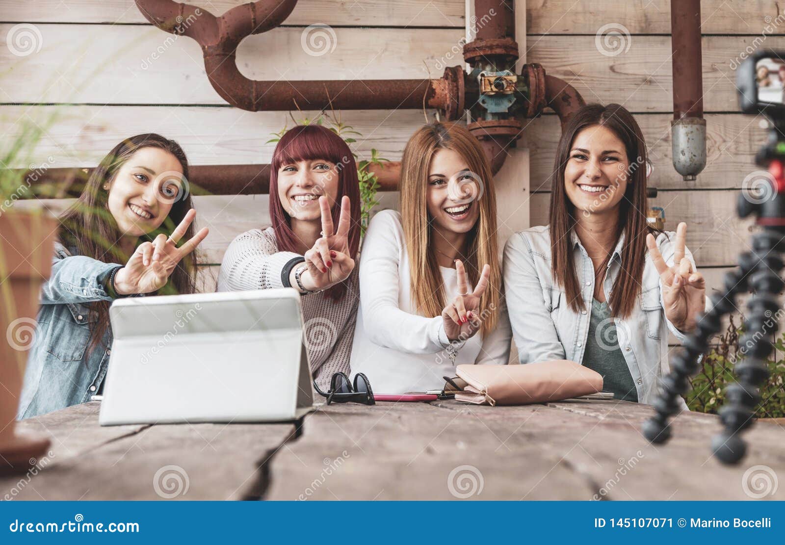 Four Young Vloggers Talking on the Camera Stock Image - Image of ...