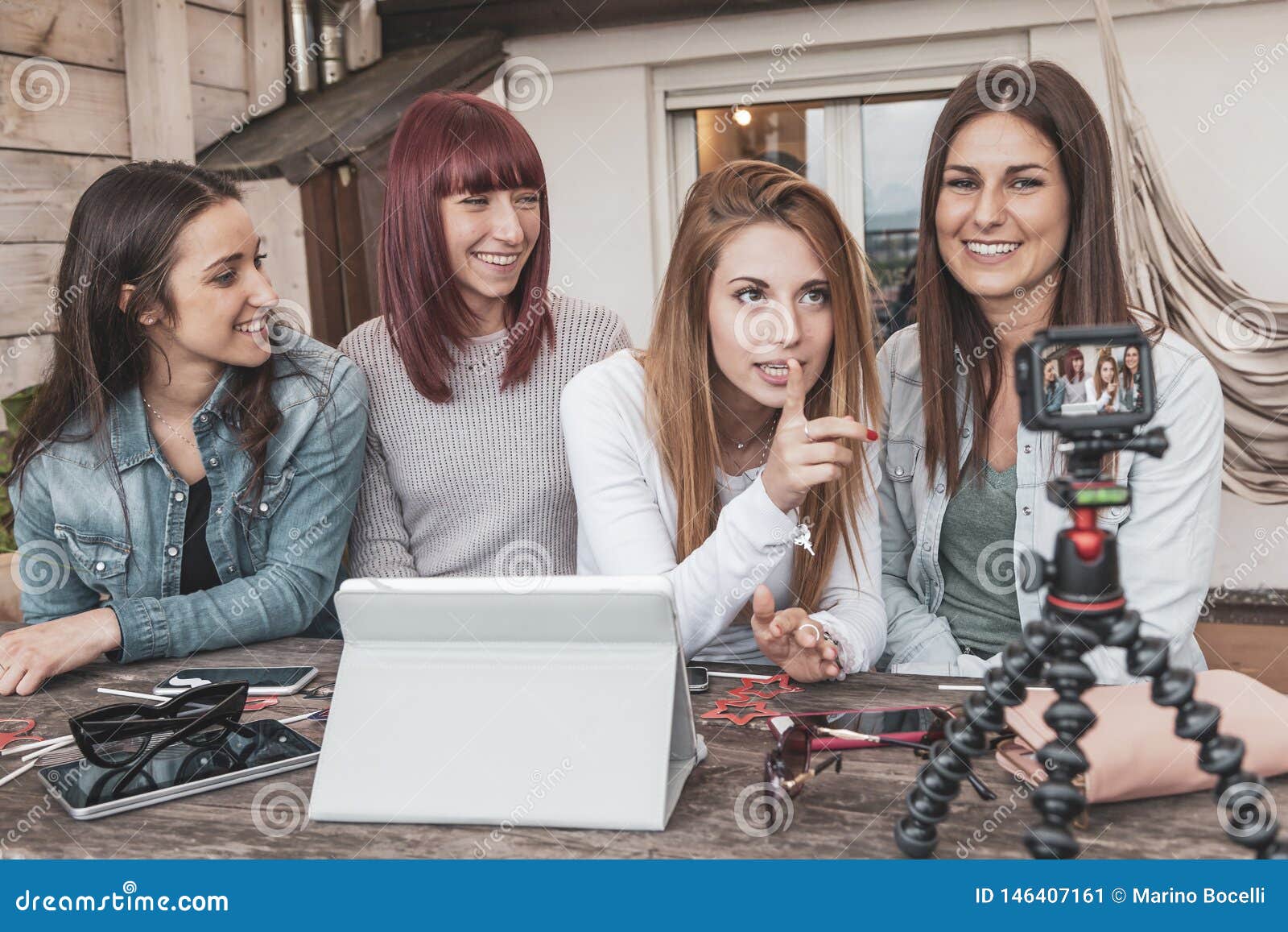 Four Young Vloggers Talking on the Camera Stock Image - Image of blog ...