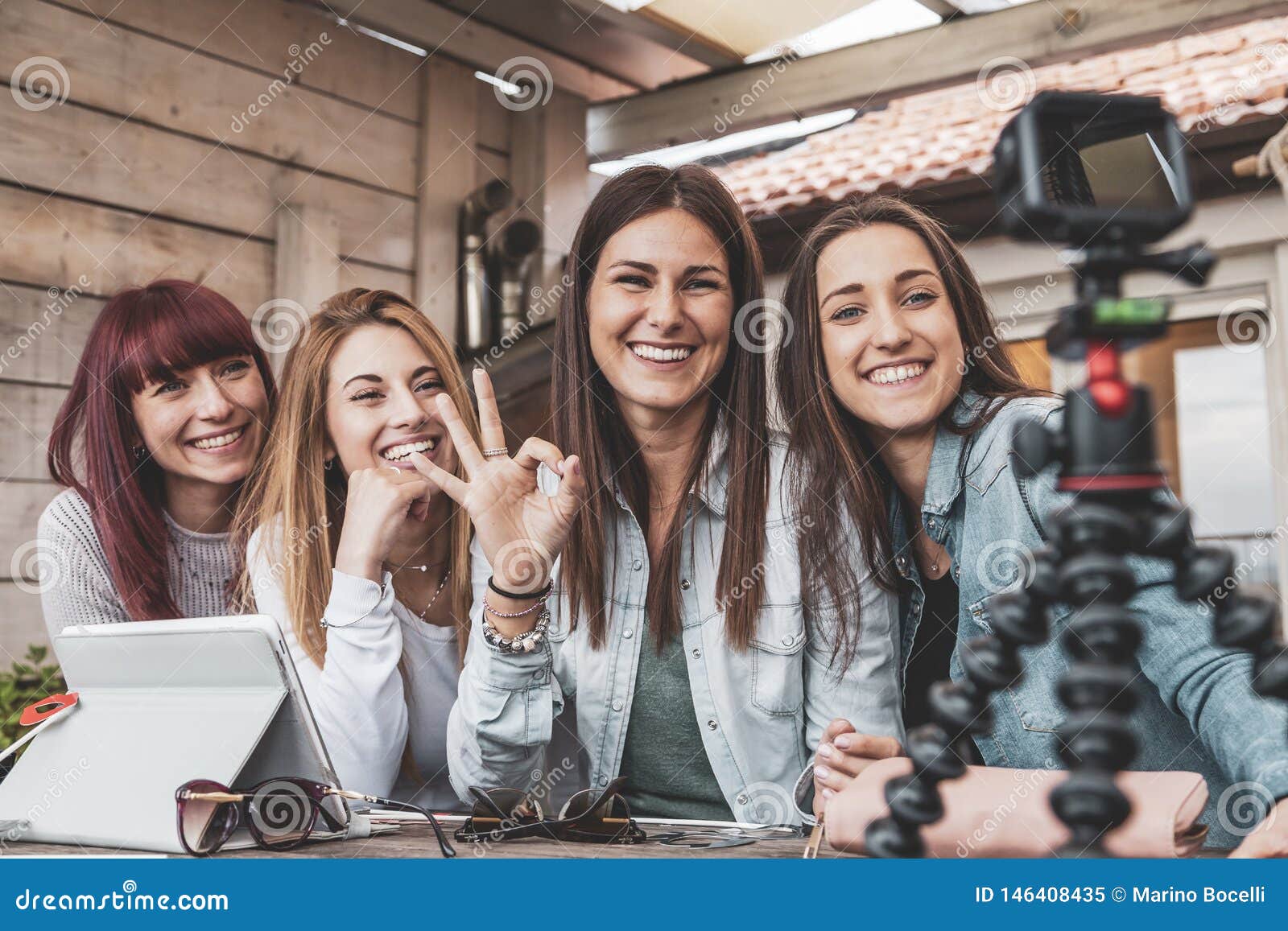 Four Young Vloggers Talking on the Camera Stock Image - Image of ...