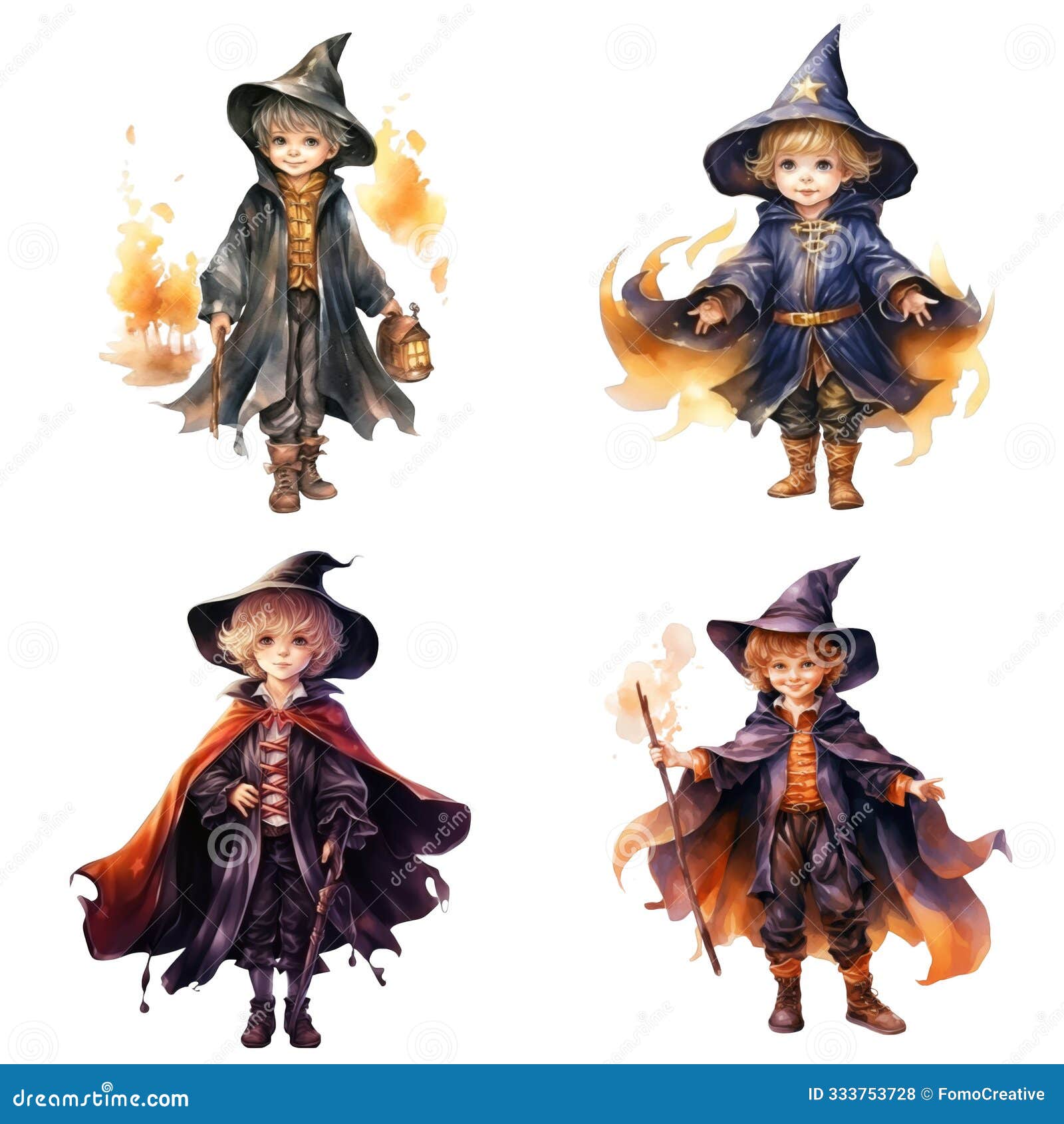 Four Young Wizards with Magical Abilities Stock Illustration ...