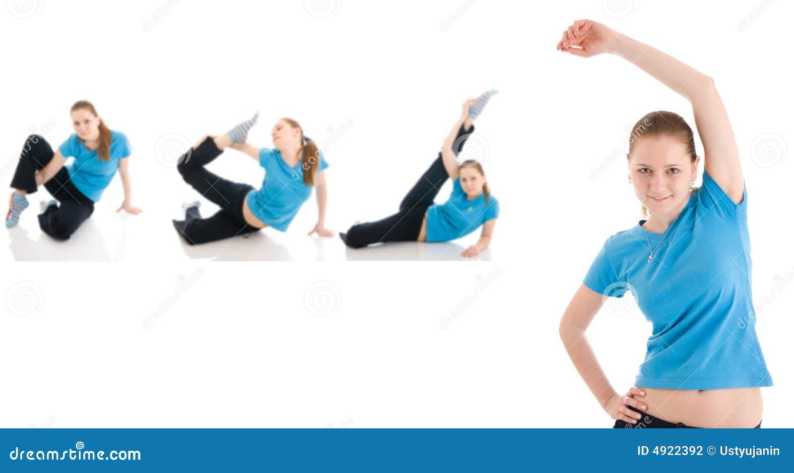 The Four Young Woman Doing Exercise Isolated Stock Photo - Image of ...