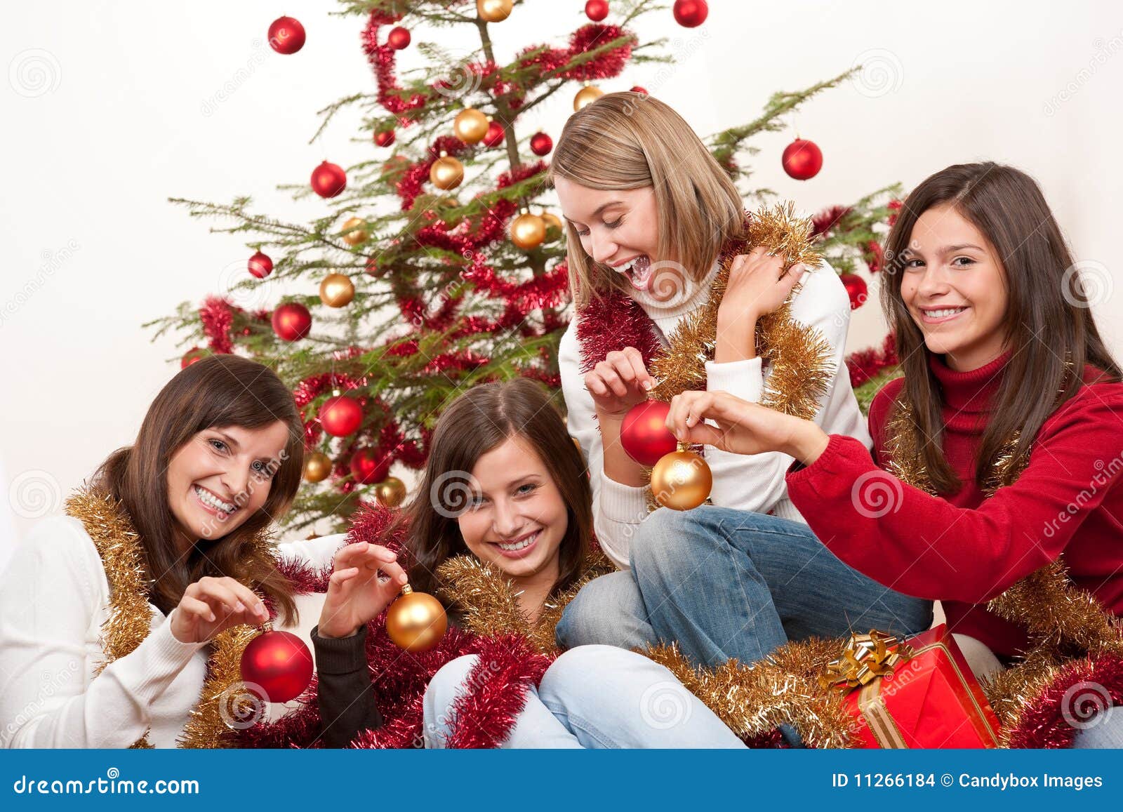 Four Young Women Having Fun on Christmas Stock Photo - Image of ...