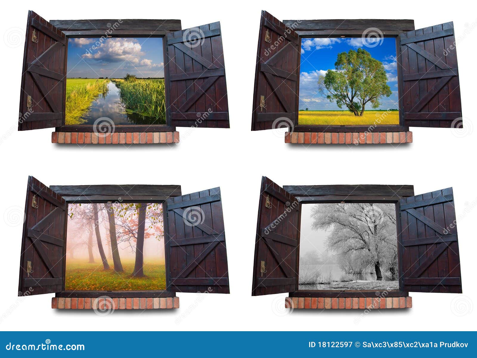 Fours Seasons Viewed through the Windows Stock Image - Image of ...
