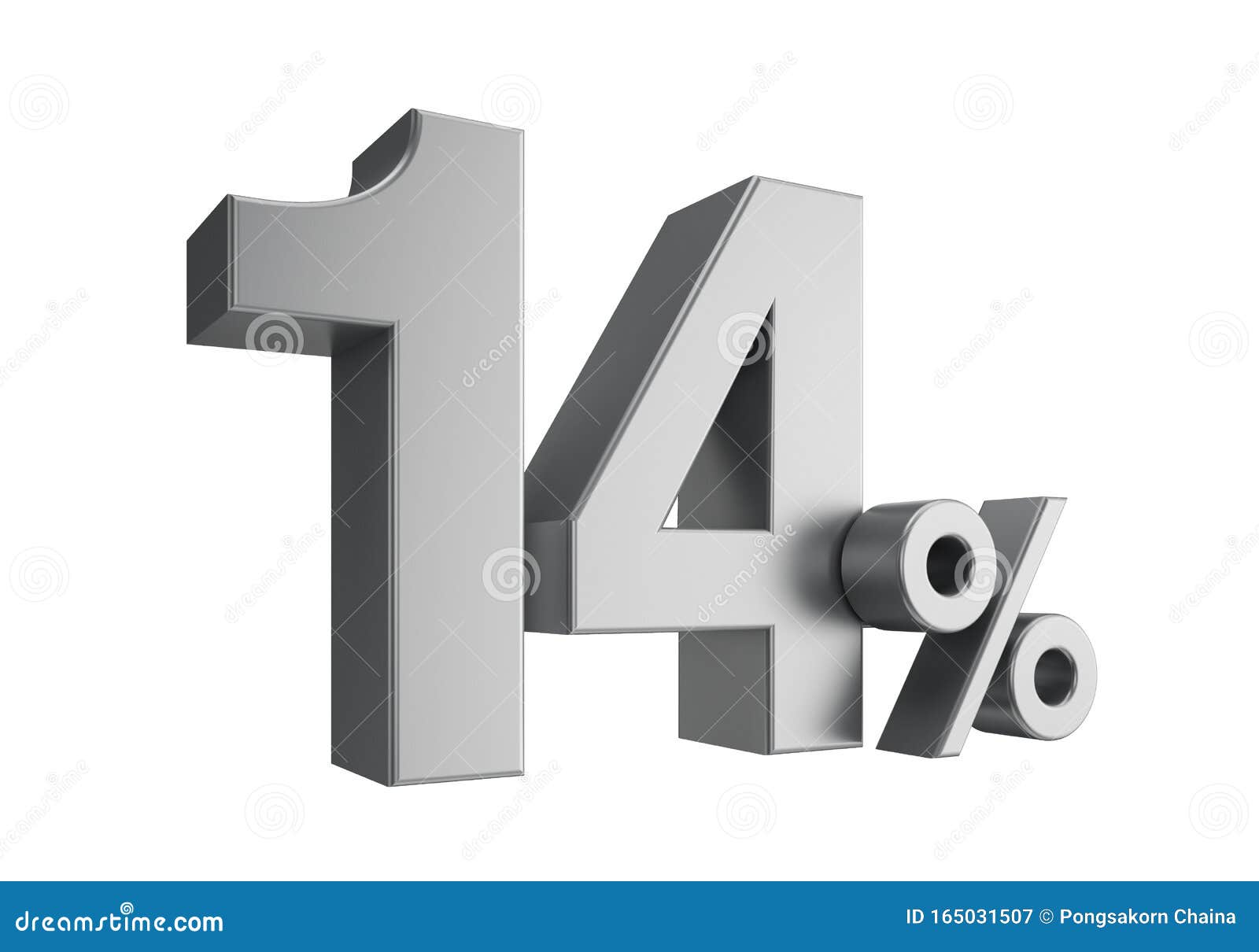 Fourteen Percent Or 14 % Isolated On White Background. 3d Rendering ...