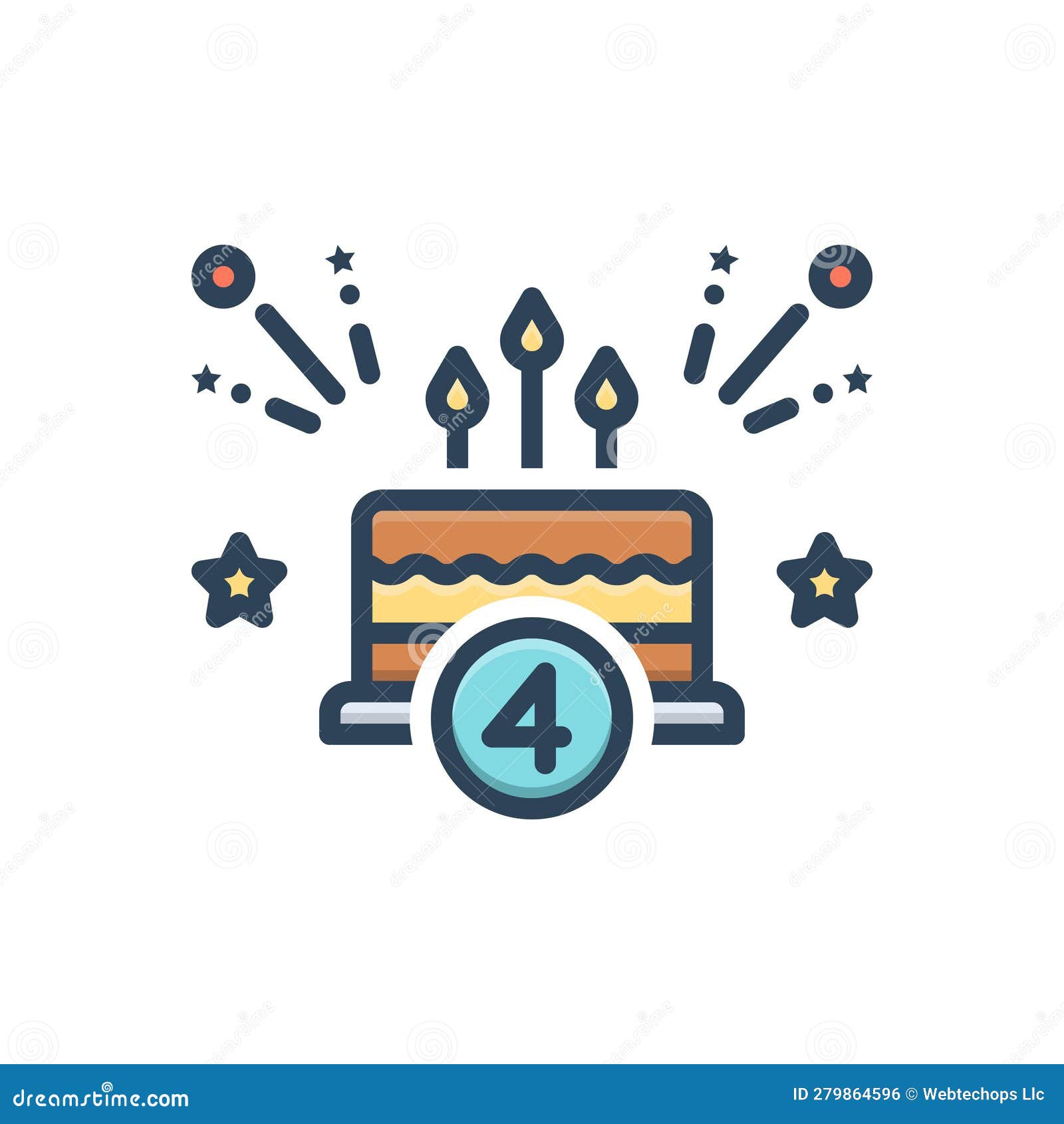 Color Illustration Icon for Fourth, Fourth Birthday and Number Stock ...
