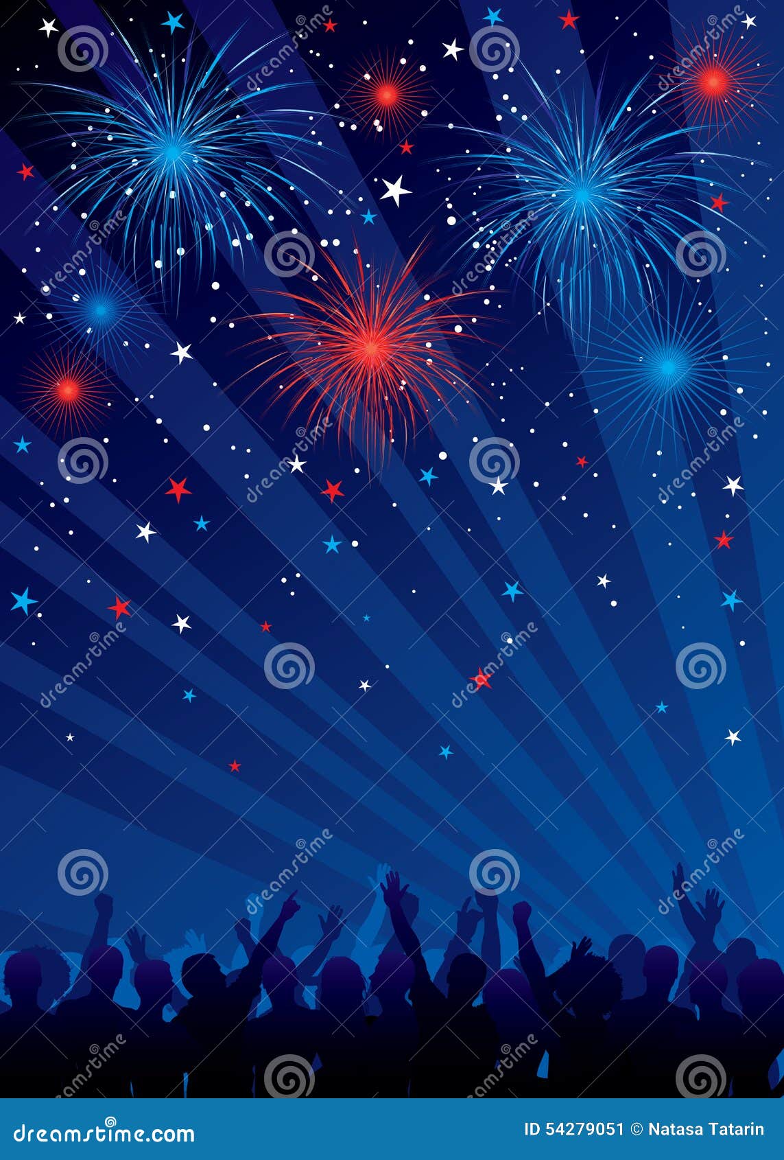 Fourth of July Fireworks with Crowd Stock Vector - Illustration of ...