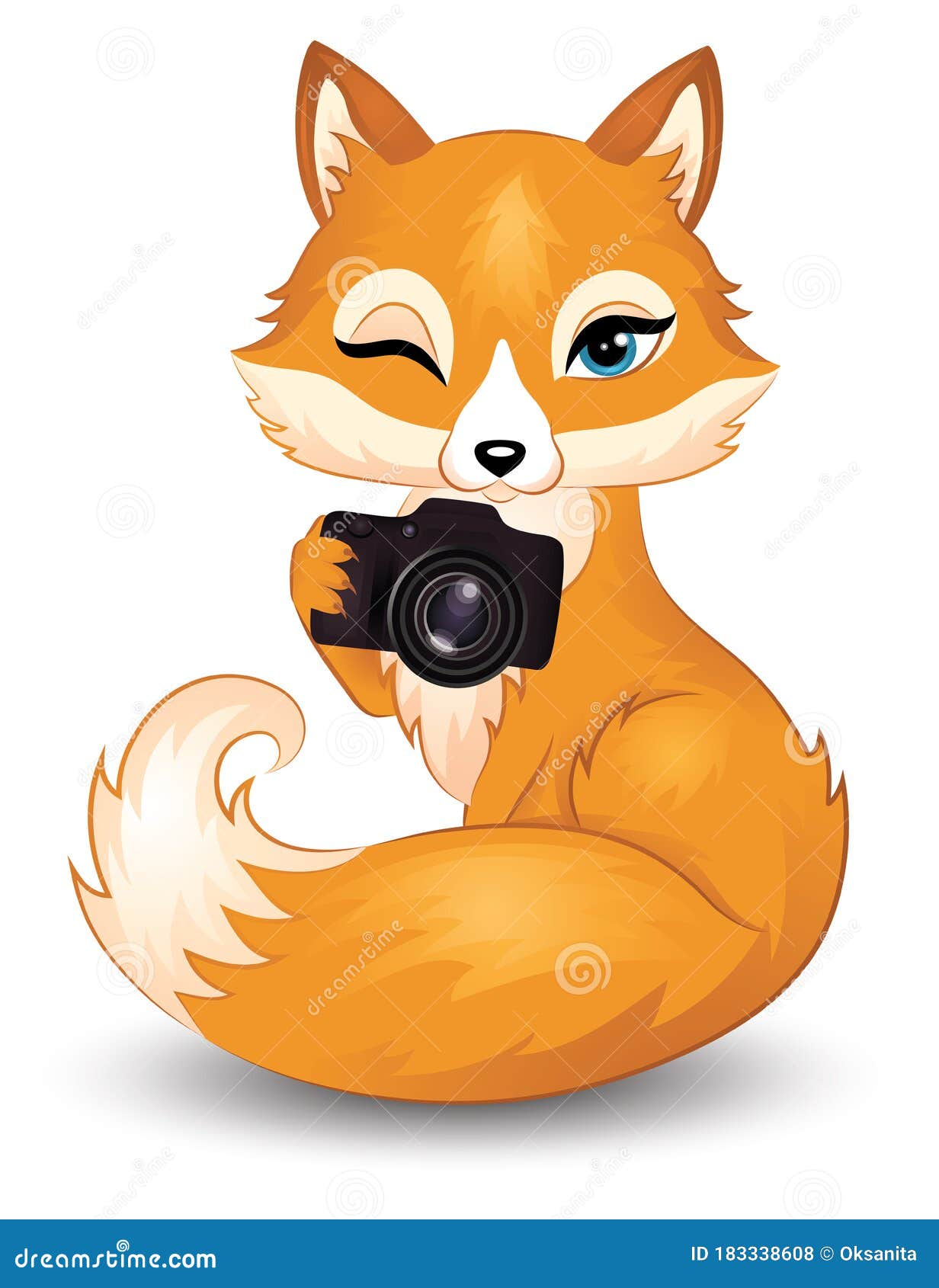 Cute fox holding a camera. stock vector. Illustration of cheerful ...