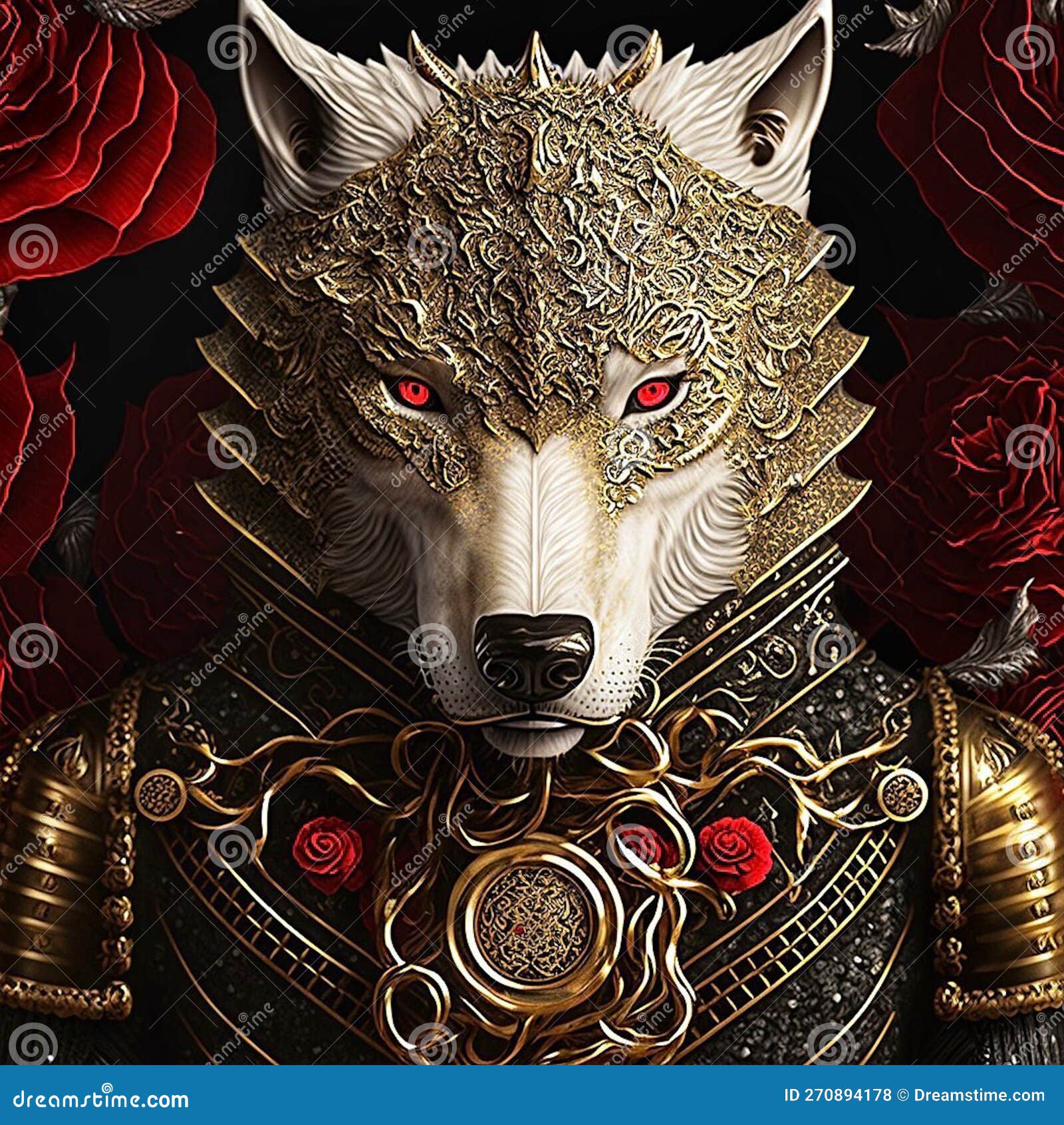 A fox with armor gold stock photo. Image of font, anime - 270894178