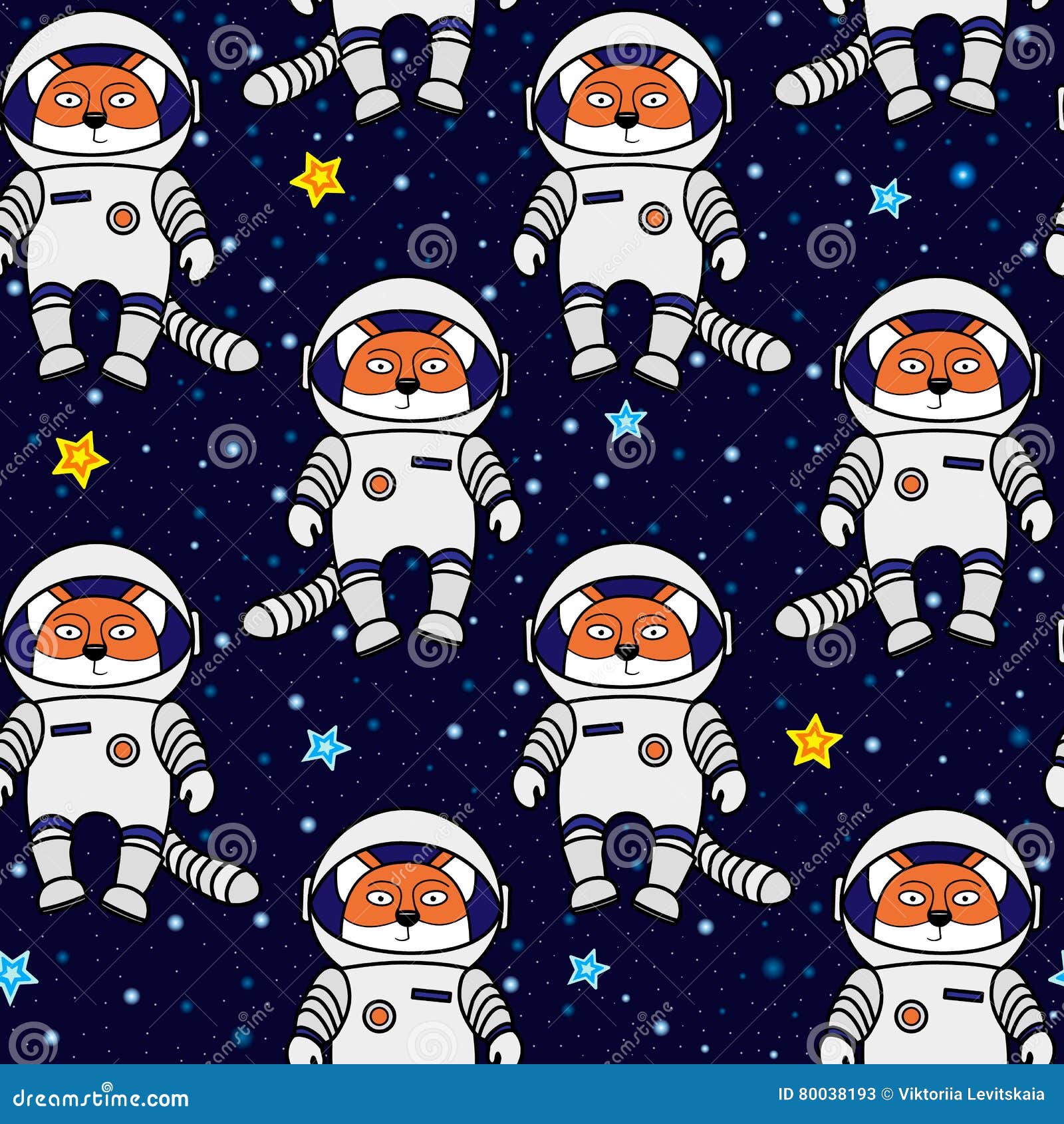 Fox Astronaut and Stars in Space, Seamless Pattern Stock Vector ...