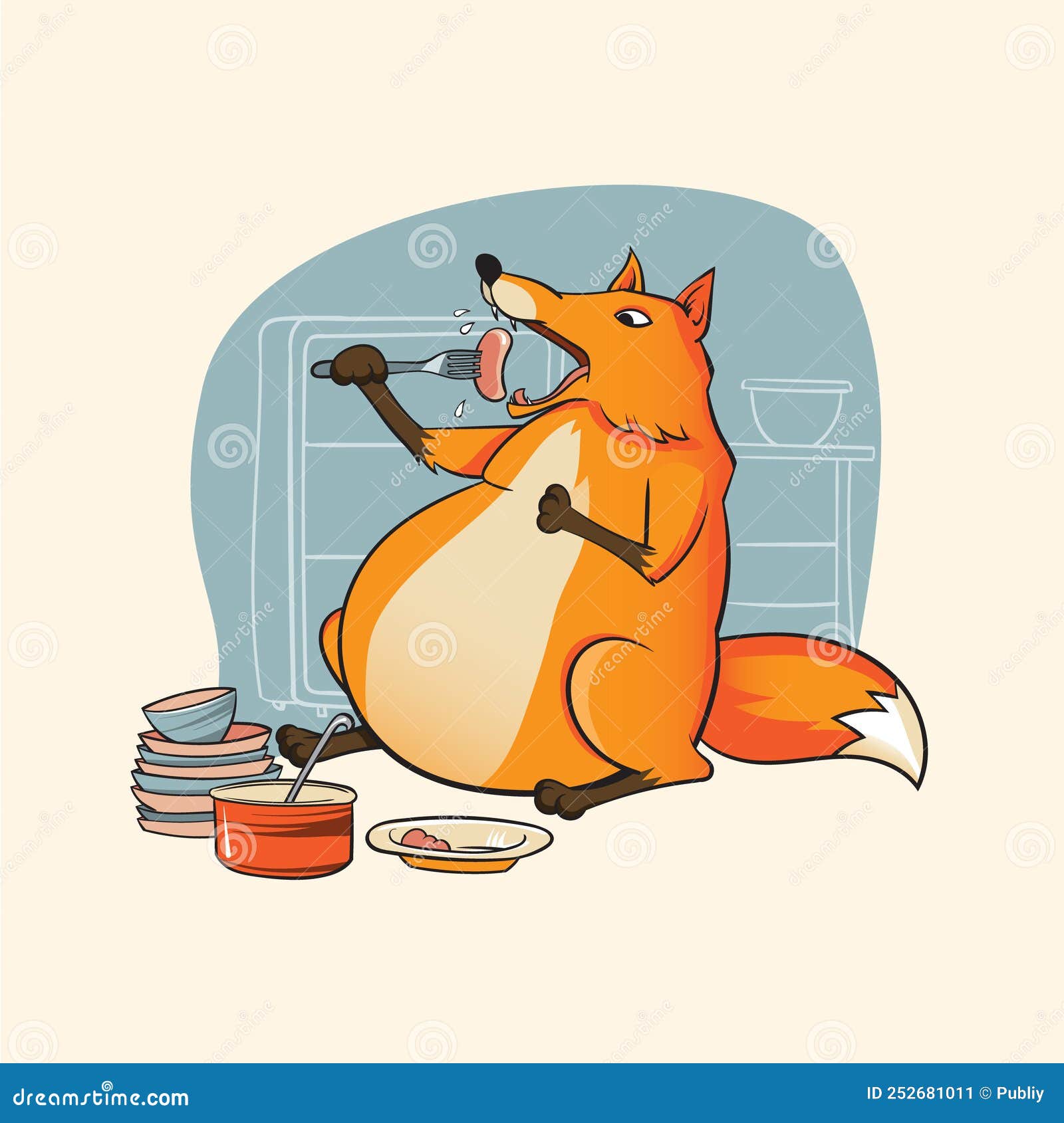 The Fox Ate Everything that Was in the Refrigerator Stock Illustration ...