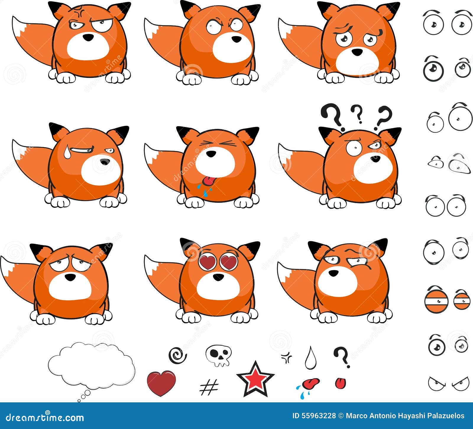 Fox Baby Ball Expression Cartoon Set Stock Vector - Illustration of ...
