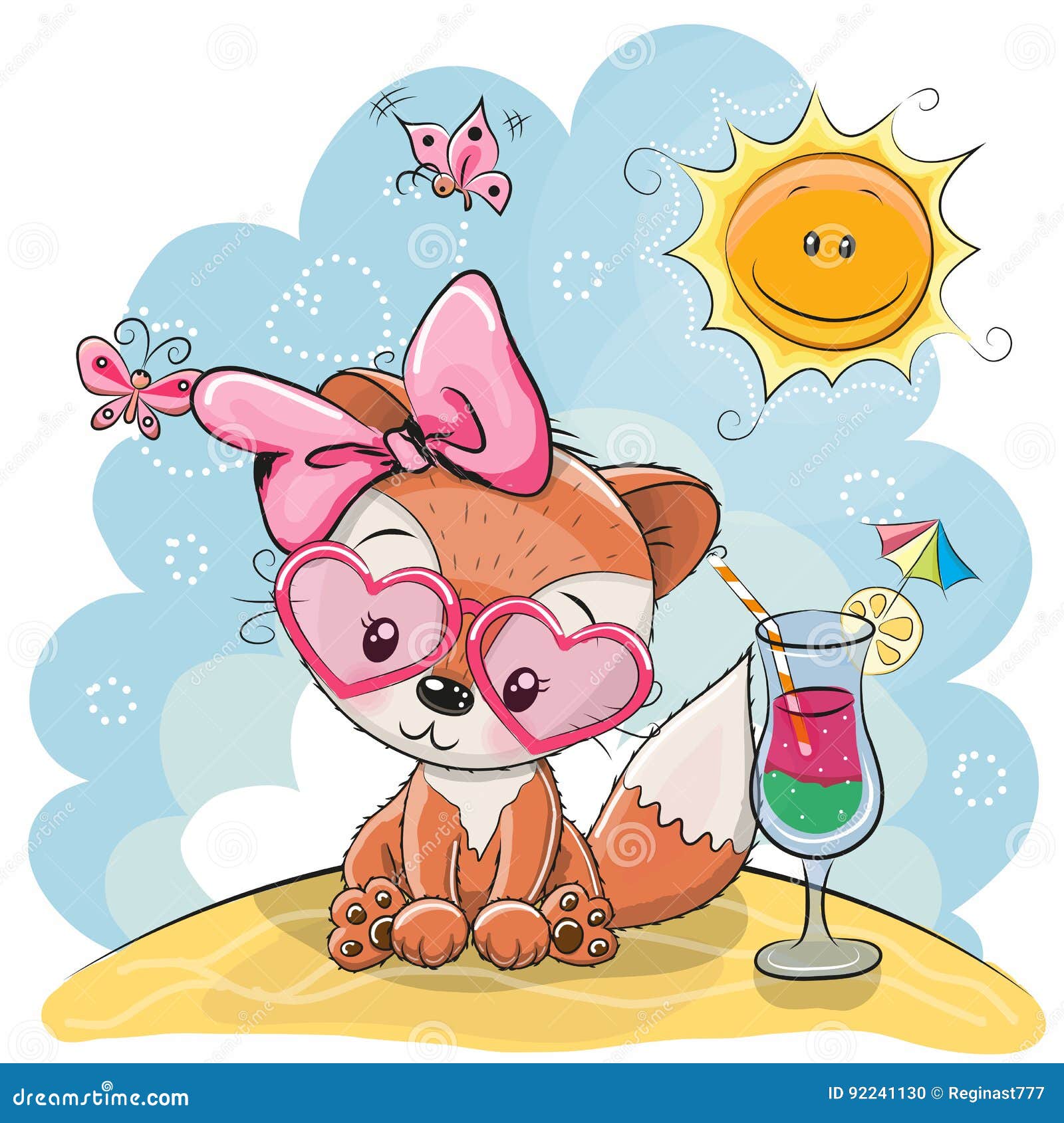 Fox on the beach stock vector. Illustration of girl, beach - 92241130