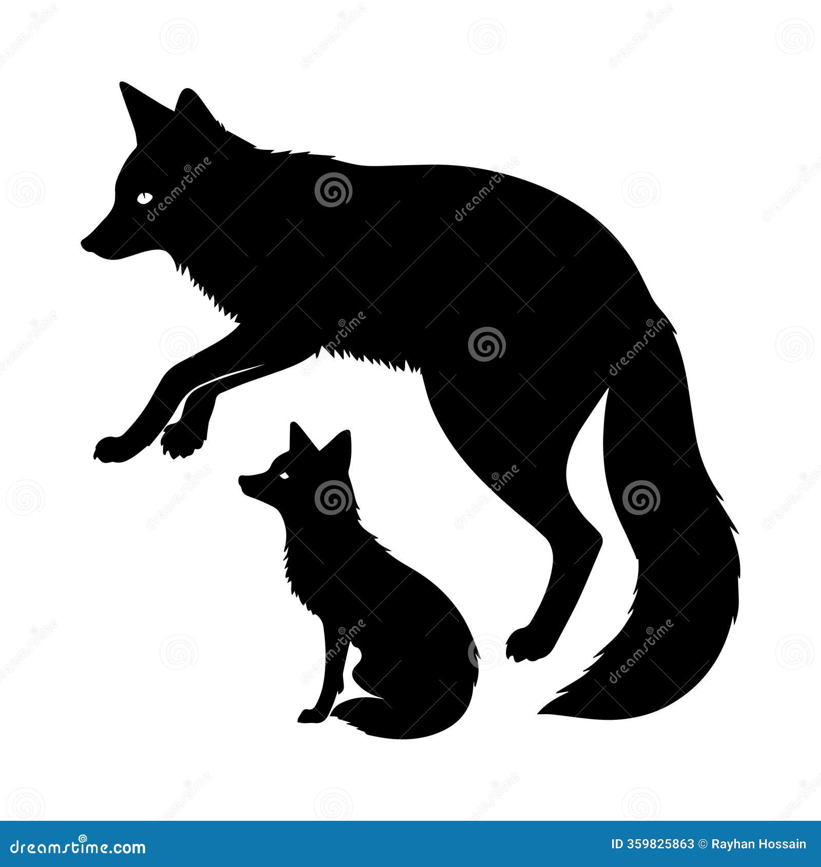 Fox Black Silhouette Different Positions Vector Art Illustration Bundle ...