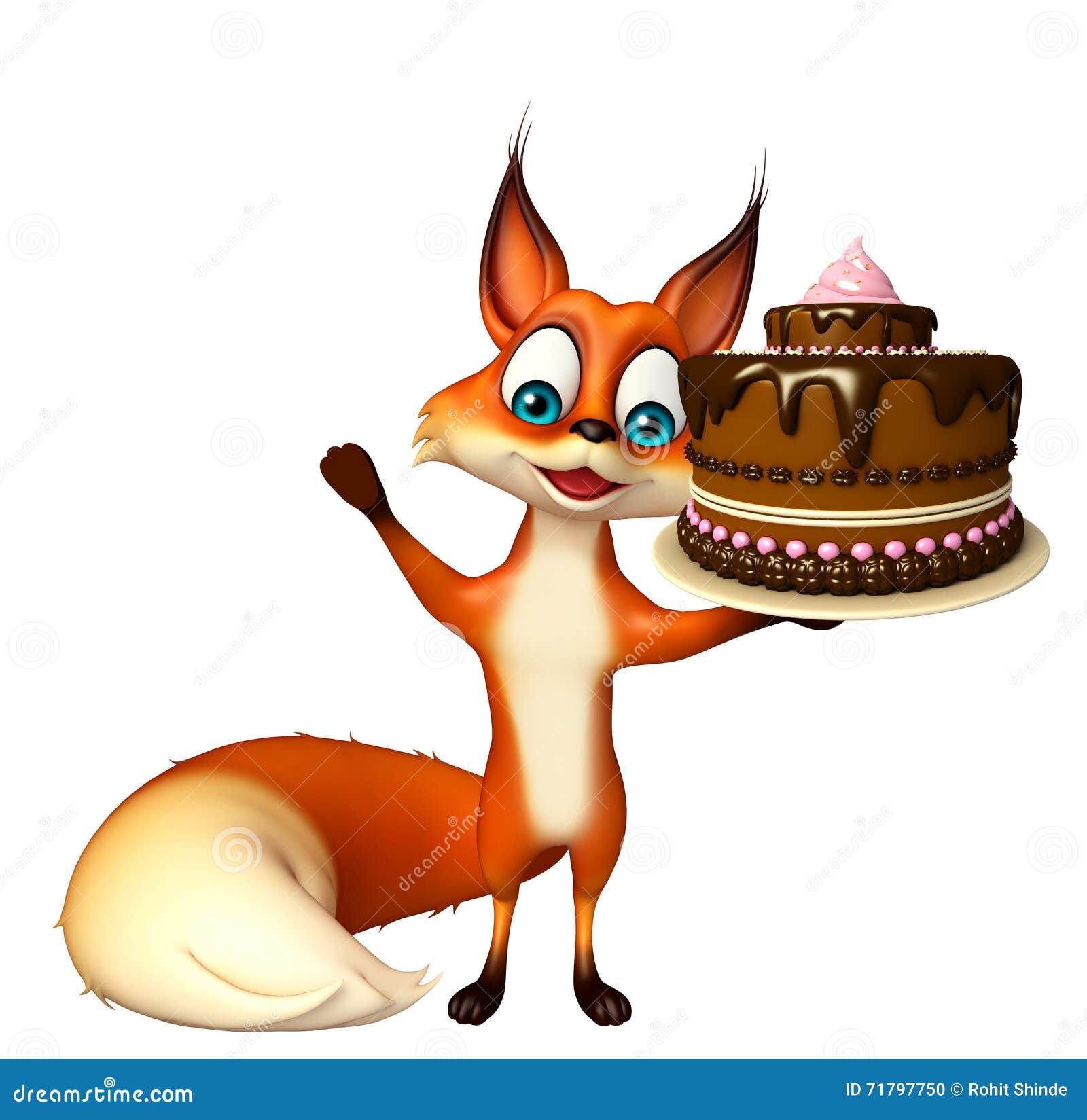Fox Cartoon Character with Cake Stock Illustration - Illustration of ...