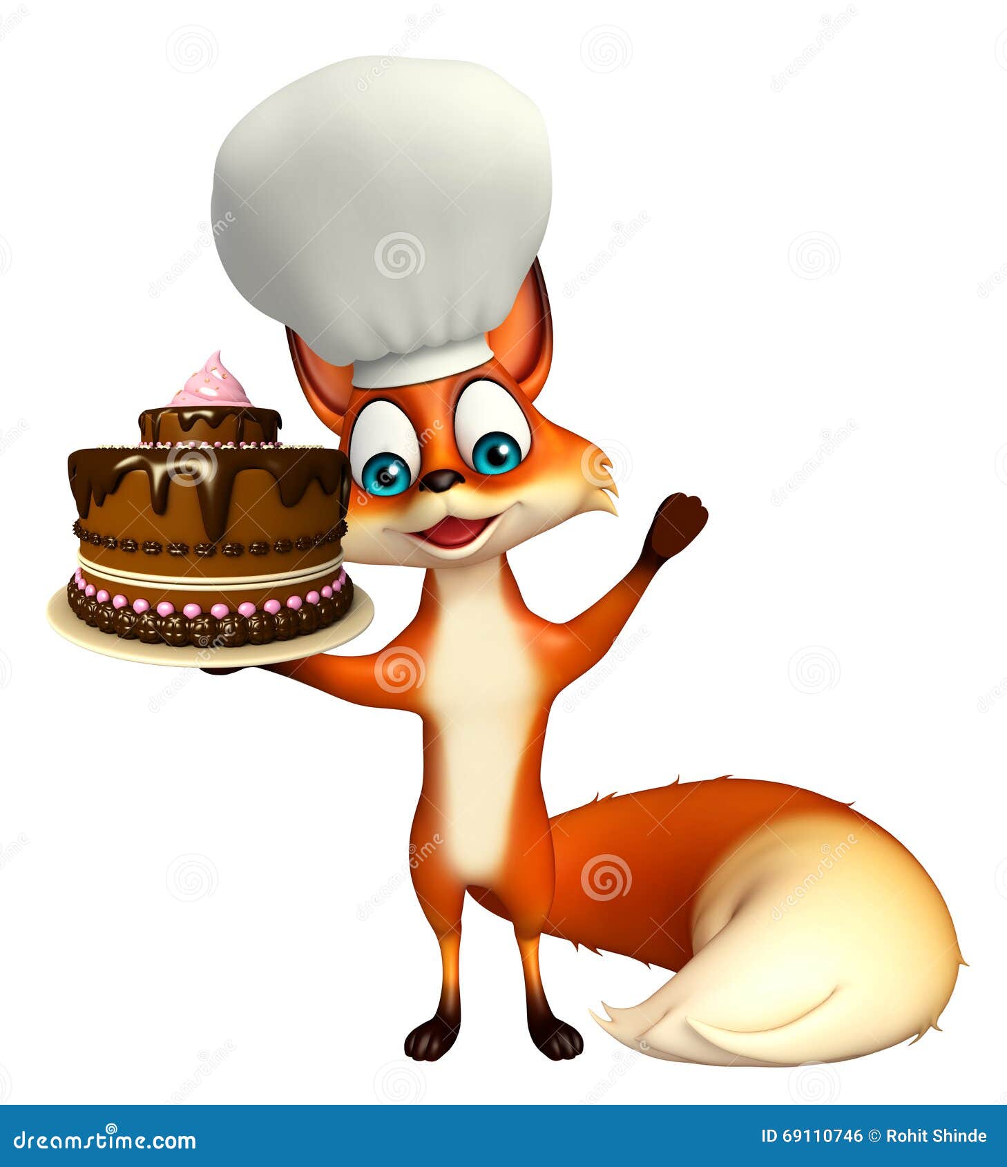 Fox Cartoon Character with Chef Hat with Cake Stock Illustration ...