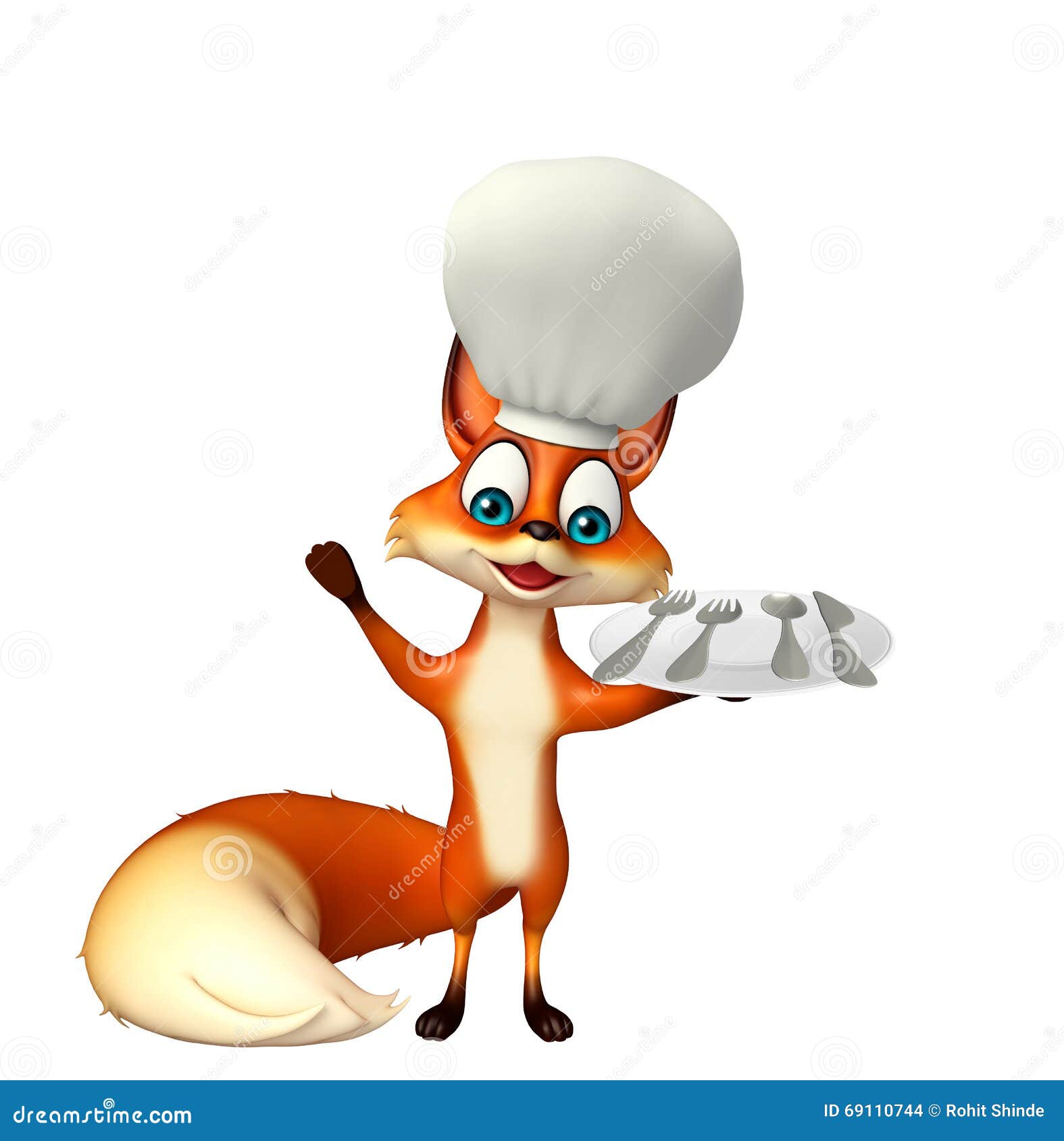 Fox Cartoon Character with Chef Hat and Dinner Plate Stock Illustration ...