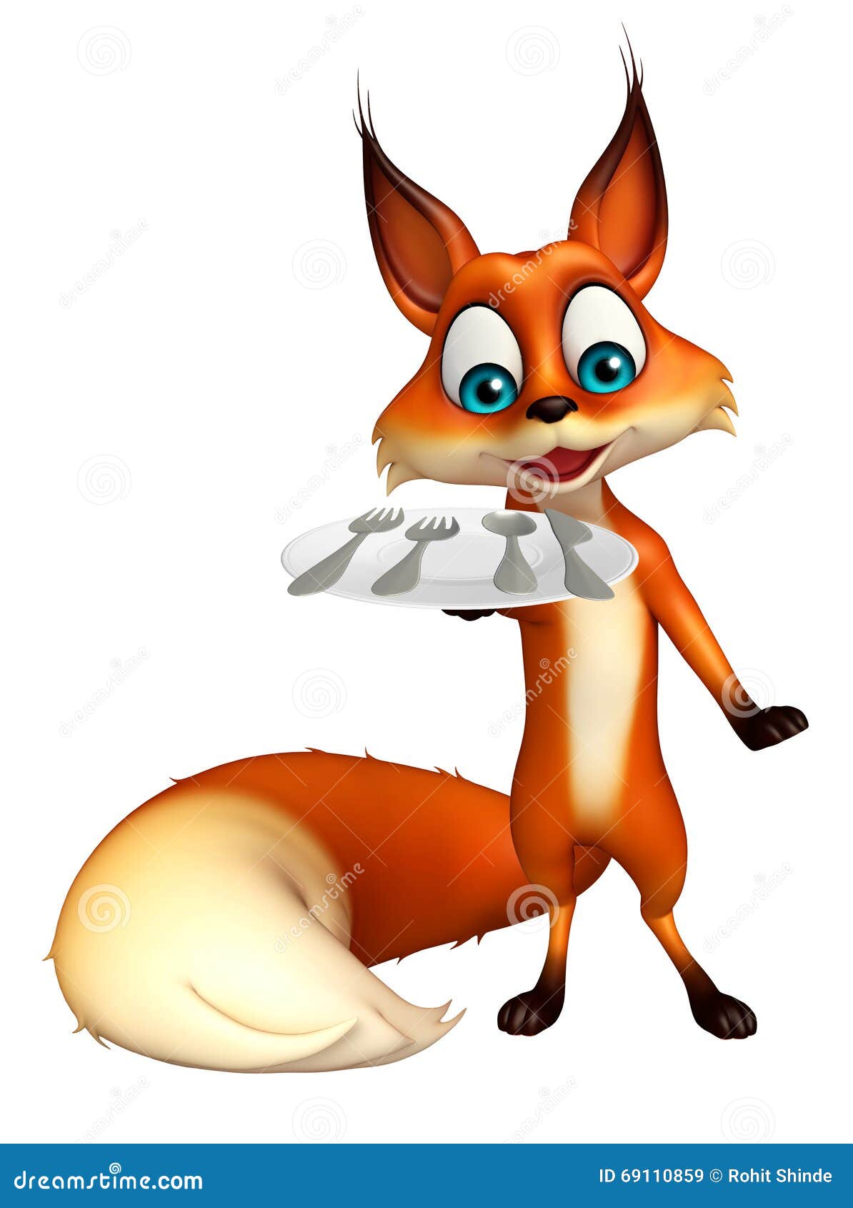 Fox Cartoon Character with Dinner Plate Stock Illustration ...