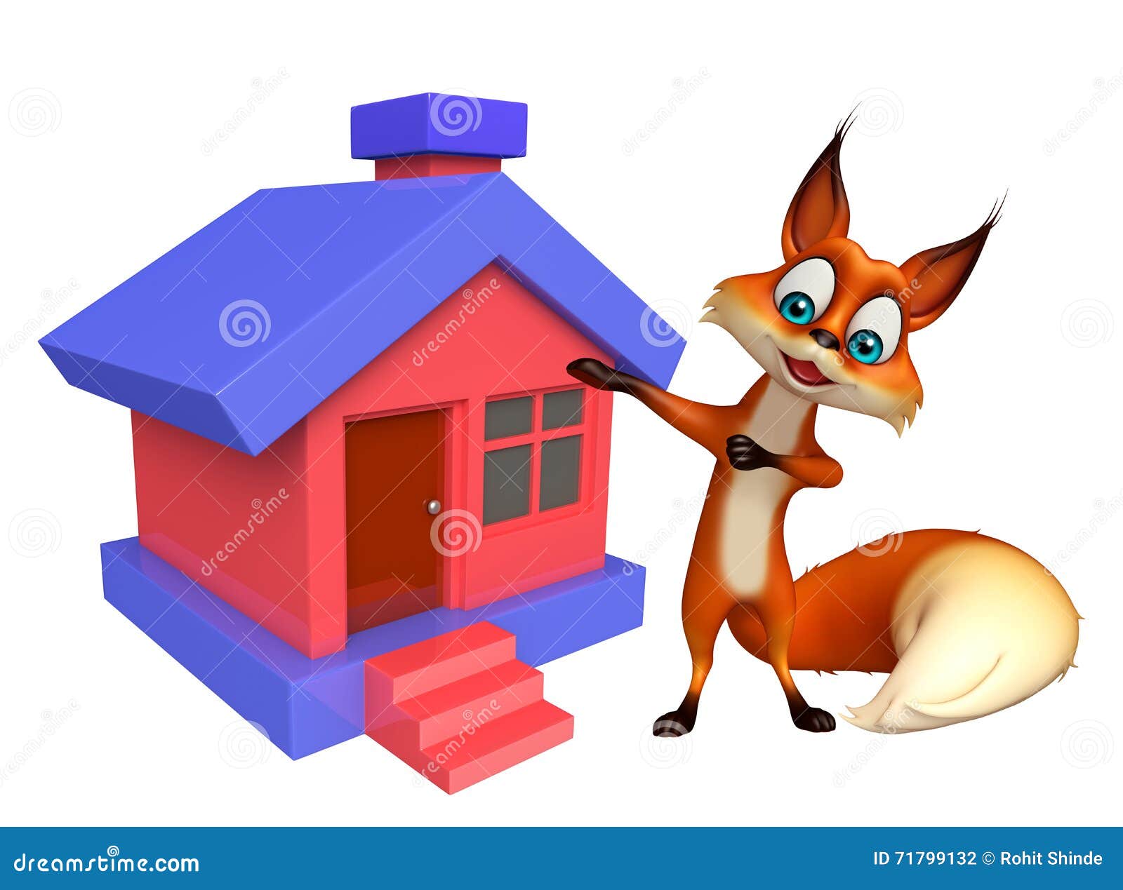 Fox Cartoon Character with Home Stock Illustration - Illustration of ...