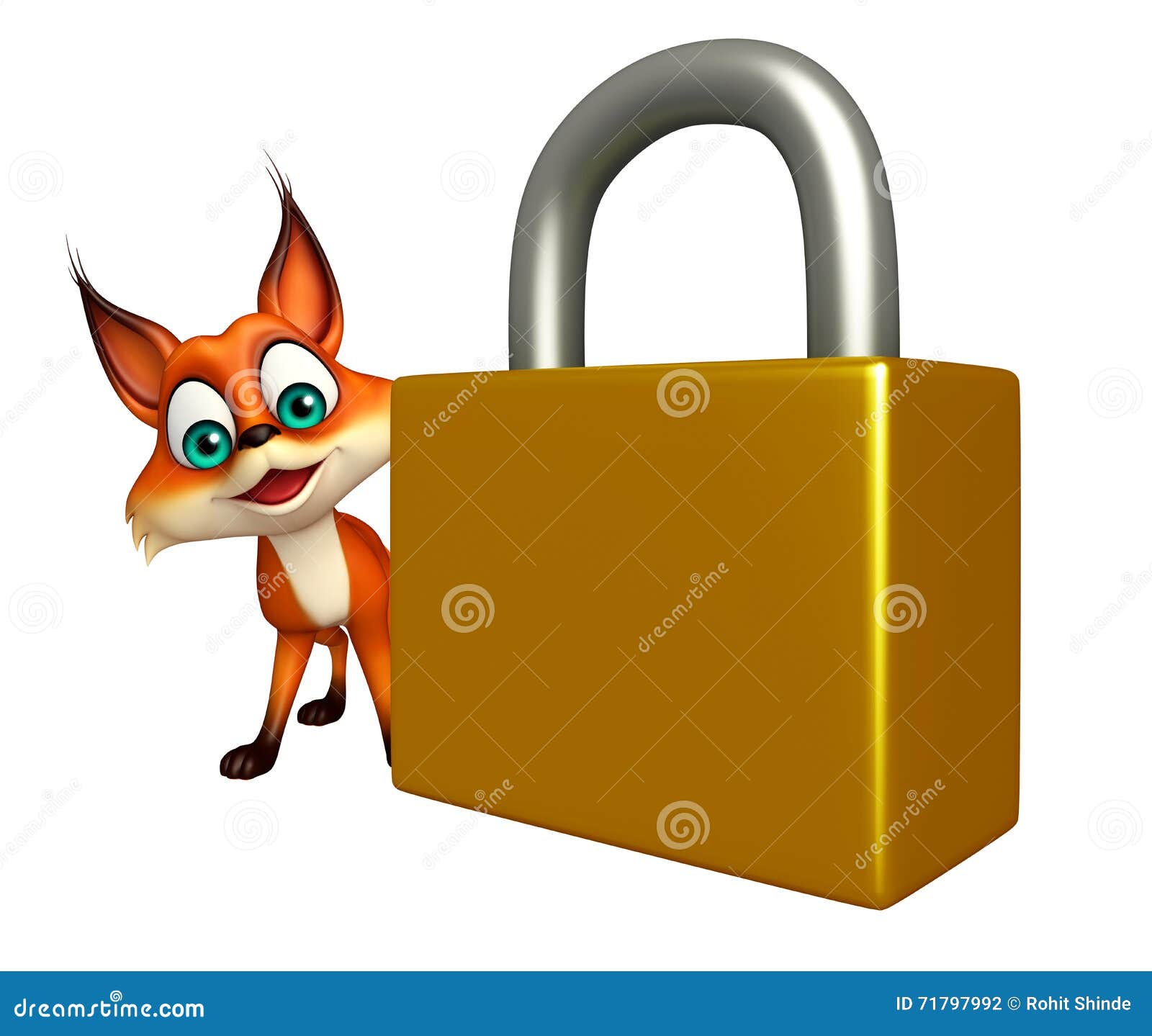Fox Cartoon Character with Lock Stock Illustration - Illustration of ...