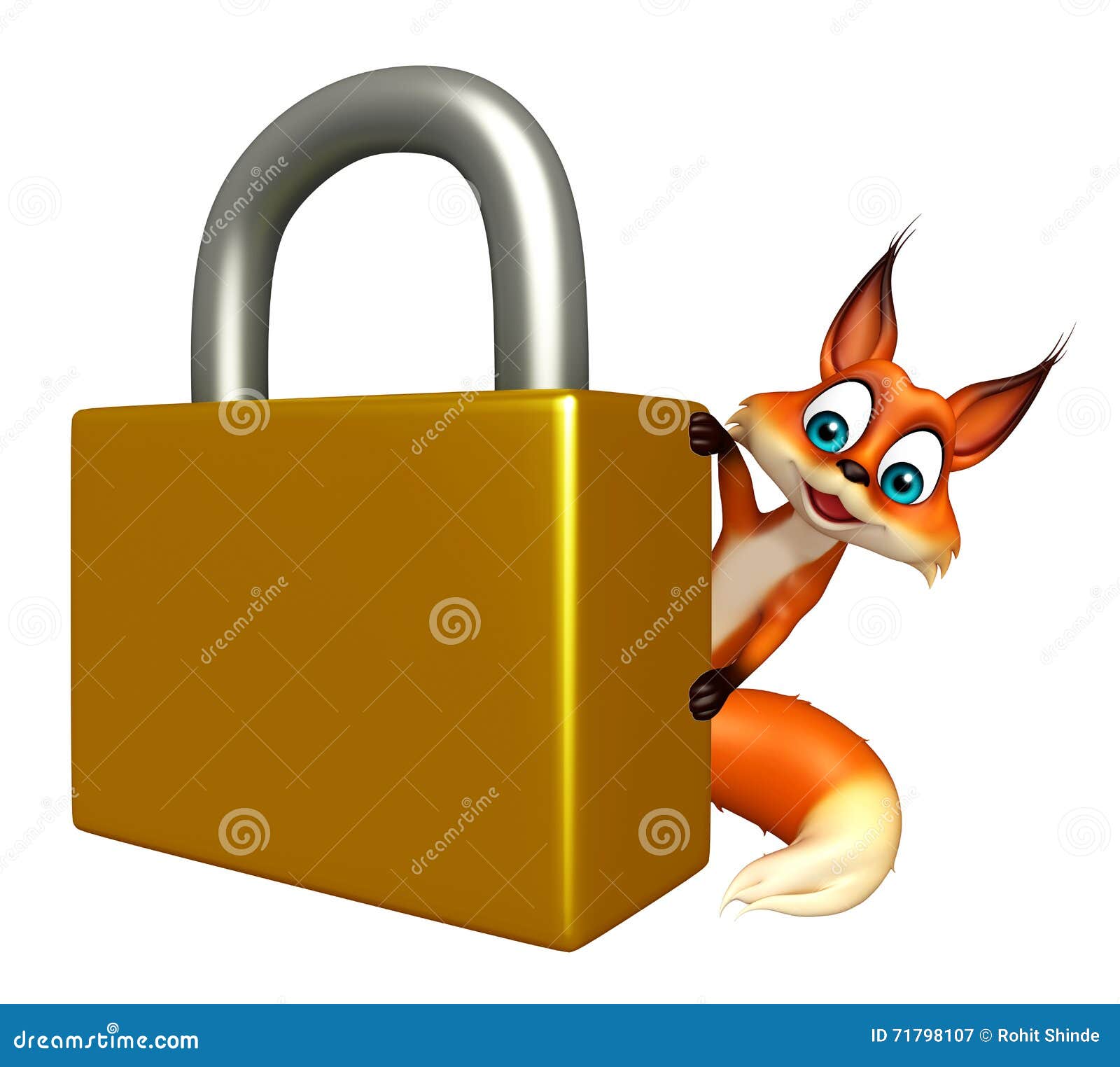 Fox Cartoon Character with Lock Stock Illustration - Illustration of ...