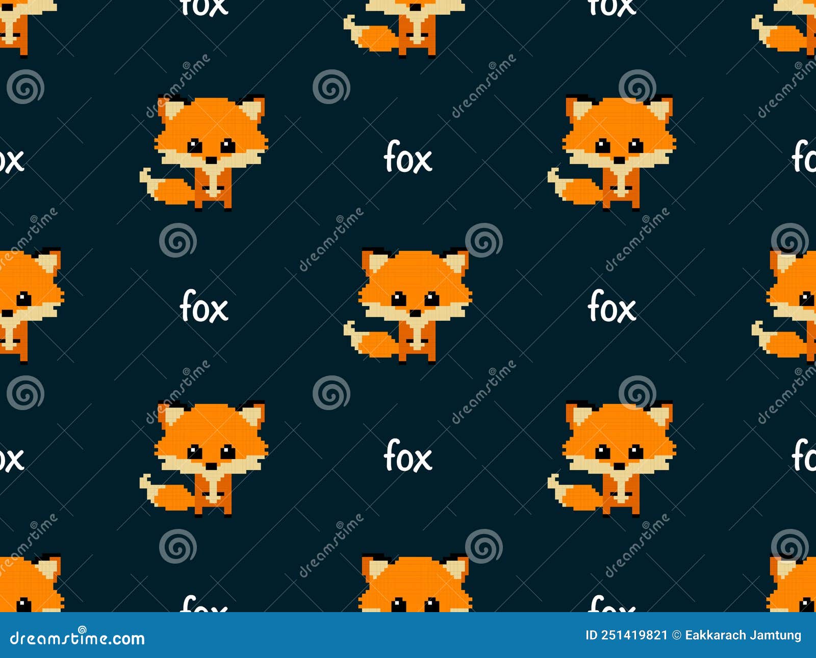 Fox Seamless Pattern on Black Background. Pixel Style Stock Vector ...