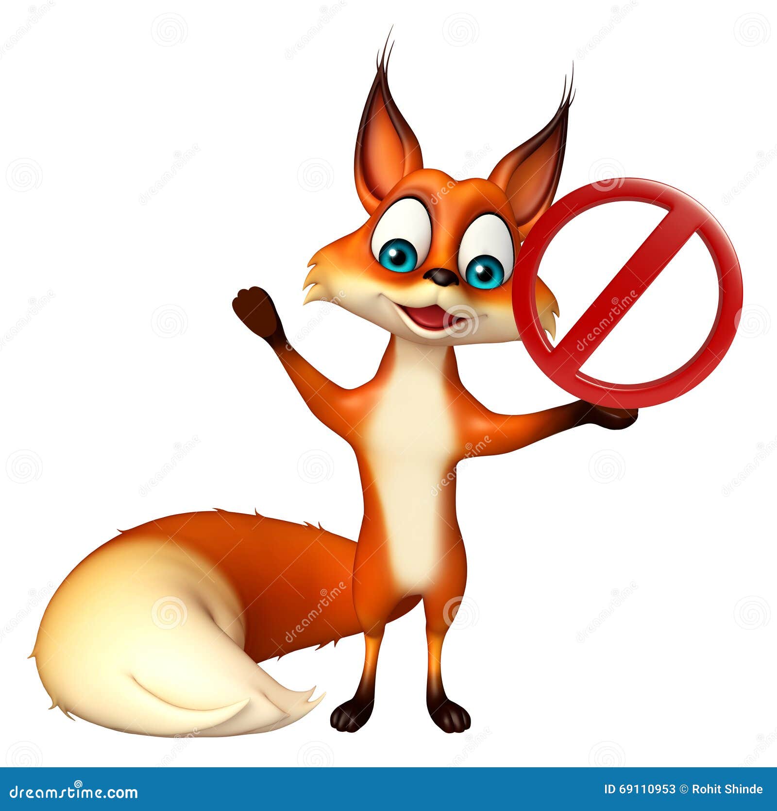 Fox Cartoon Character with Stop Sign Stock Illustration - Illustration ...