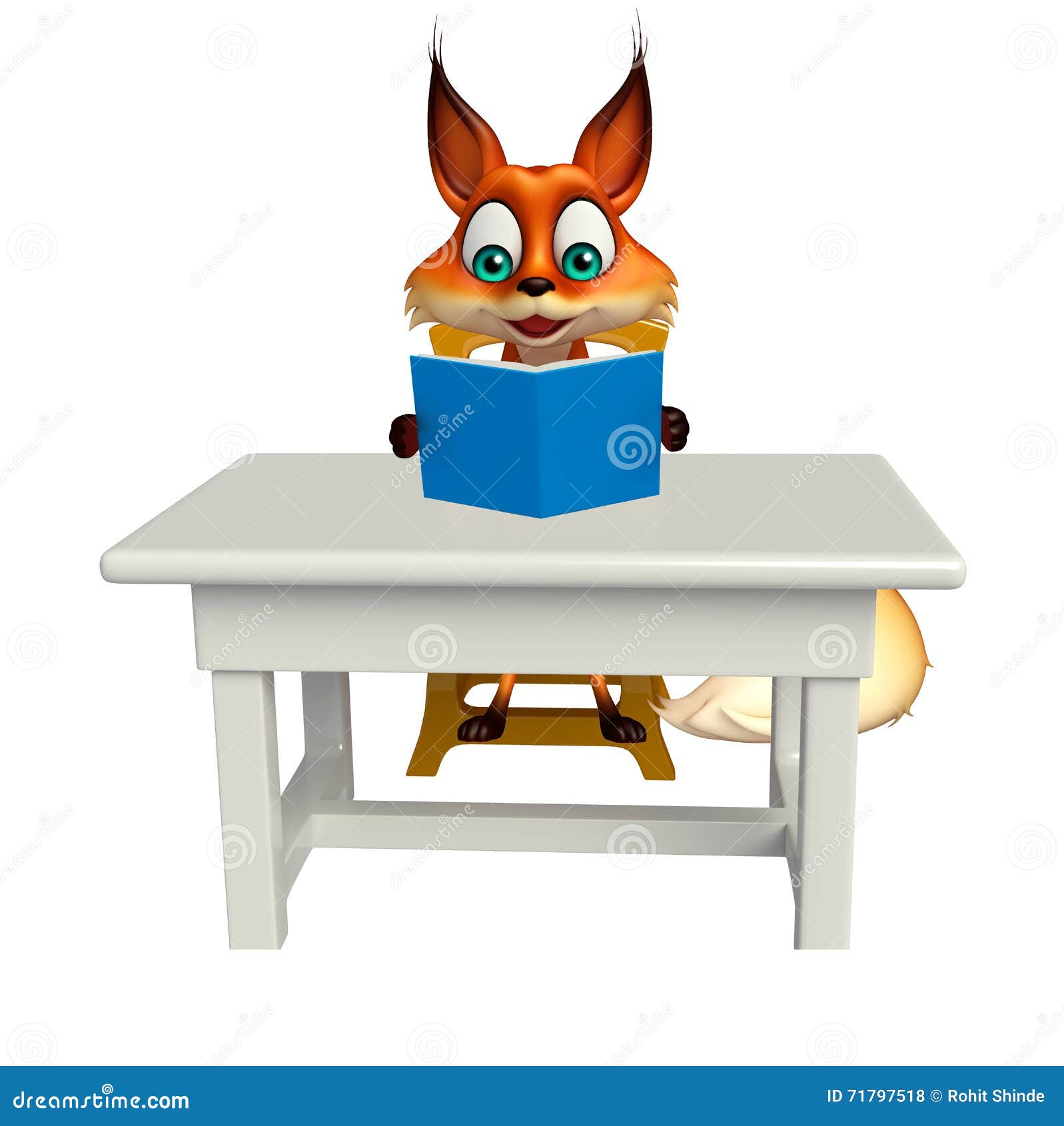 Fox Cartoon Character with Table and Chair Stock Illustration ...