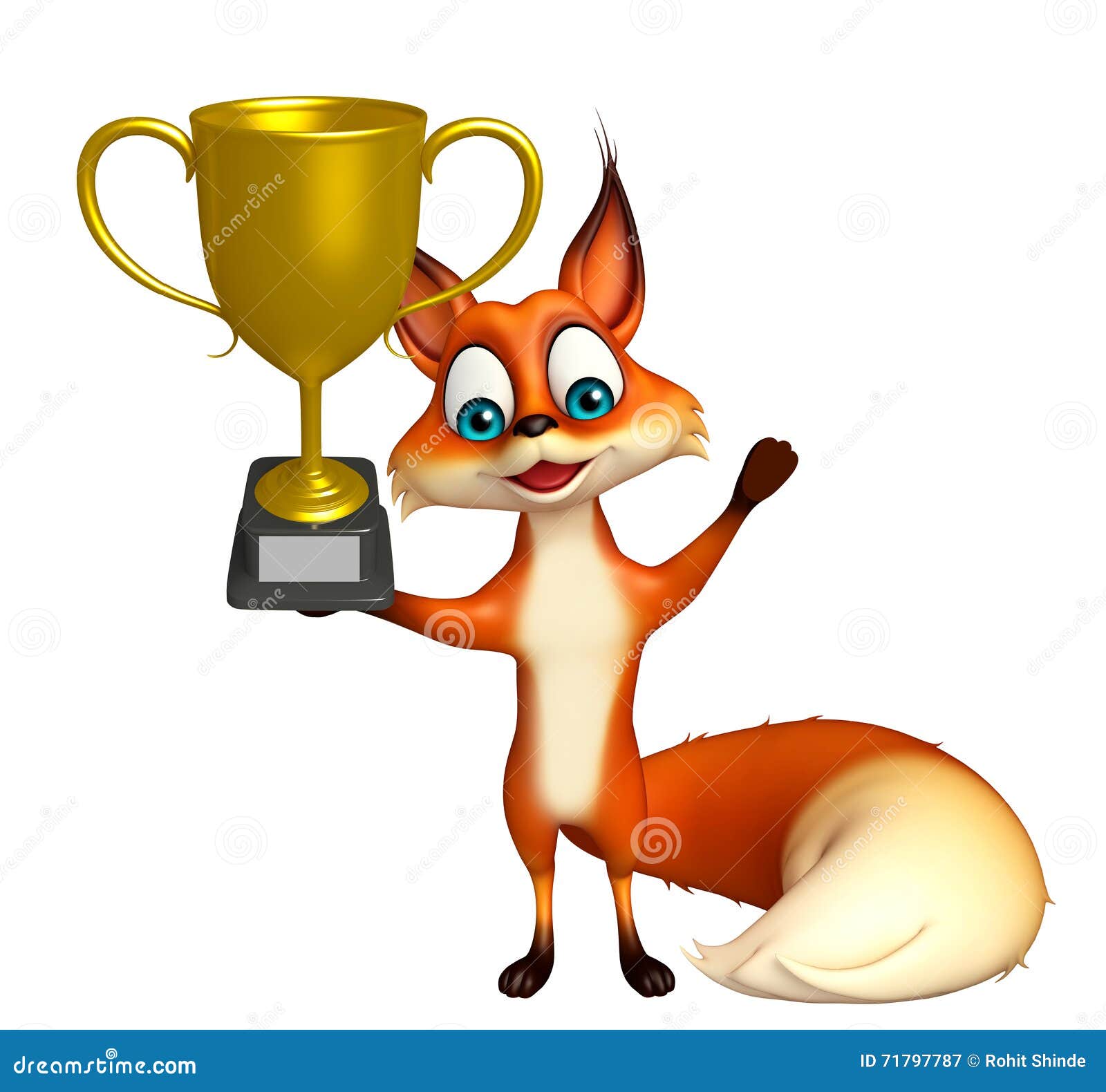 Fox Cartoon Character with Winning Cup Stock Illustration ...