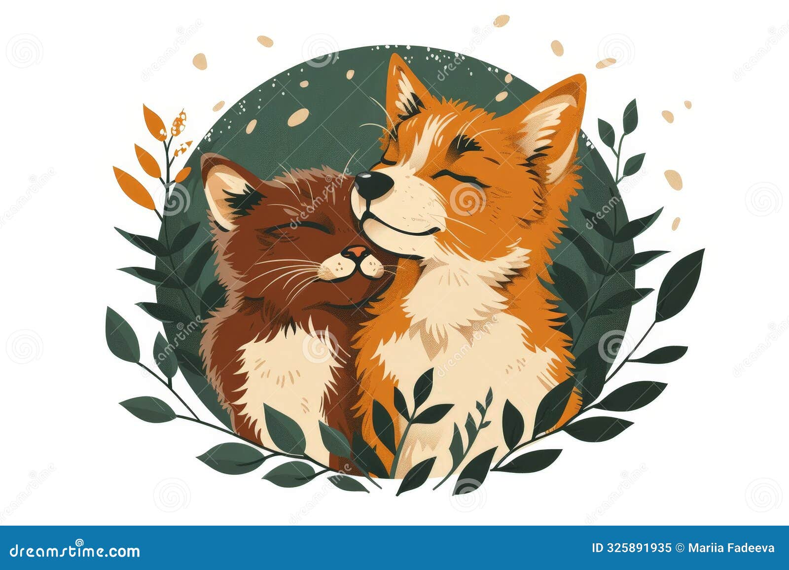 Fox and Cat Cuddling with a Nature Background. Stock Image - Image of ...